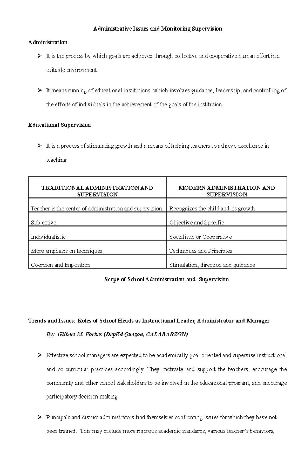 Administrative Issues and Monitoring Supervision - Administrative ...