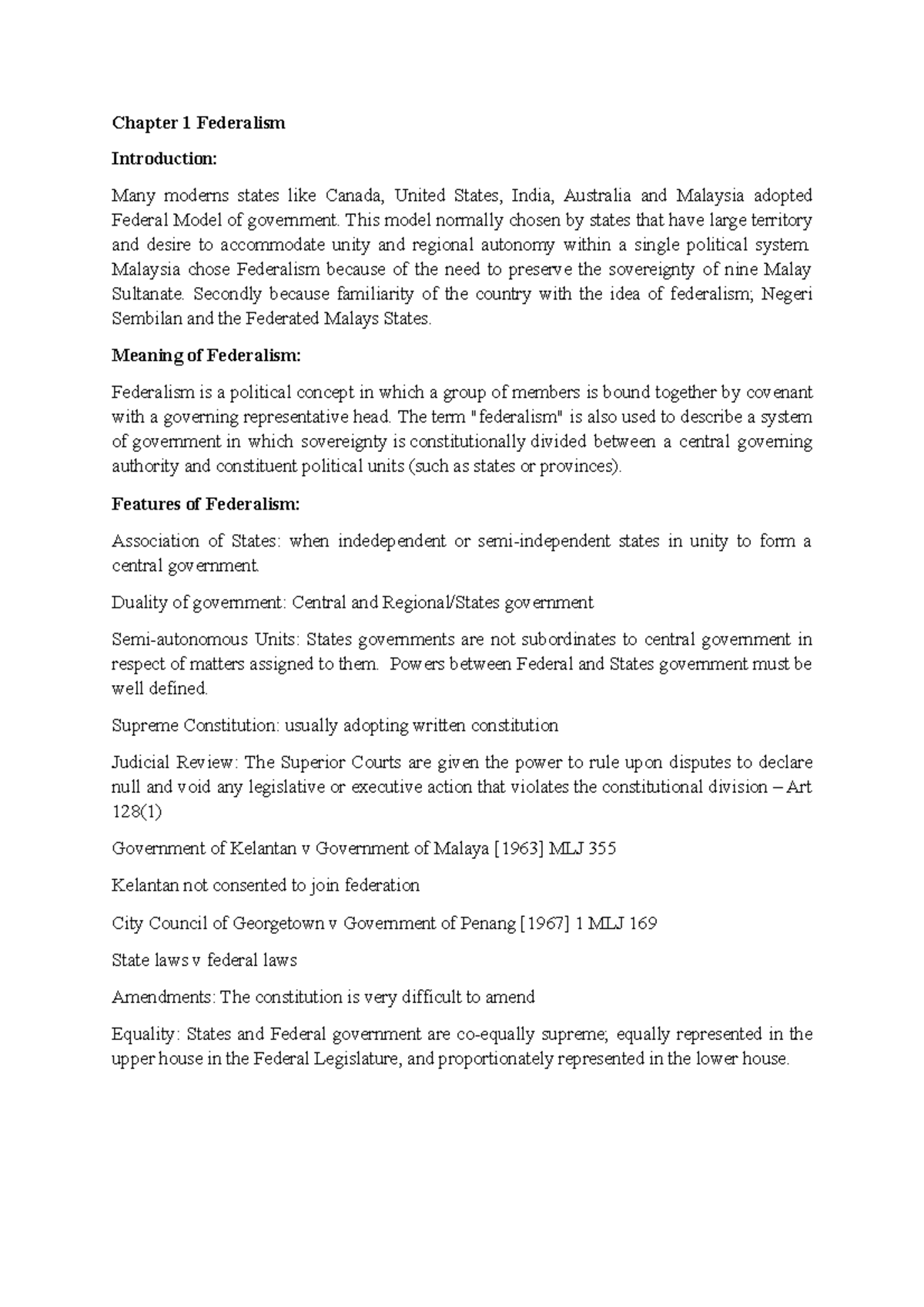 C1 Federalism - Chapter 1 Federalism Introduction: Many moderns states ...