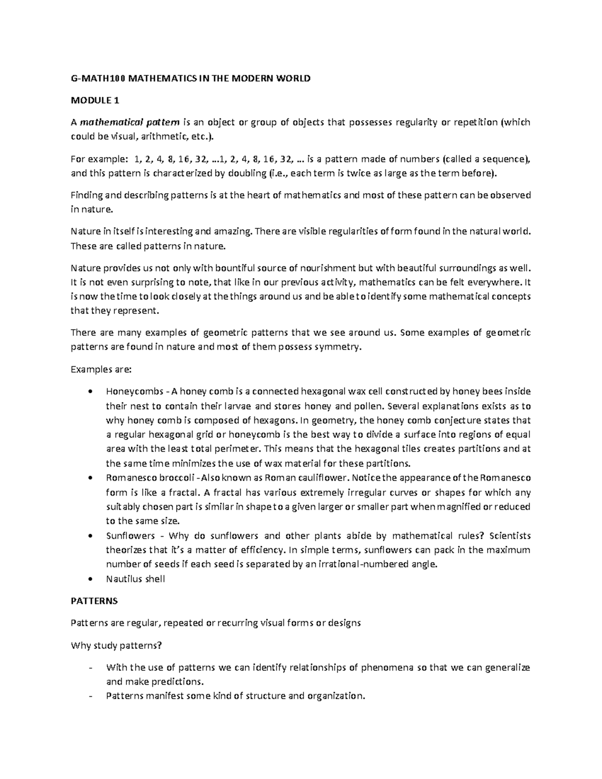 MATH Module 1 - G-MATH100 MATHEMATICS IN THE MODERN WORLD MODULE 1 A ...