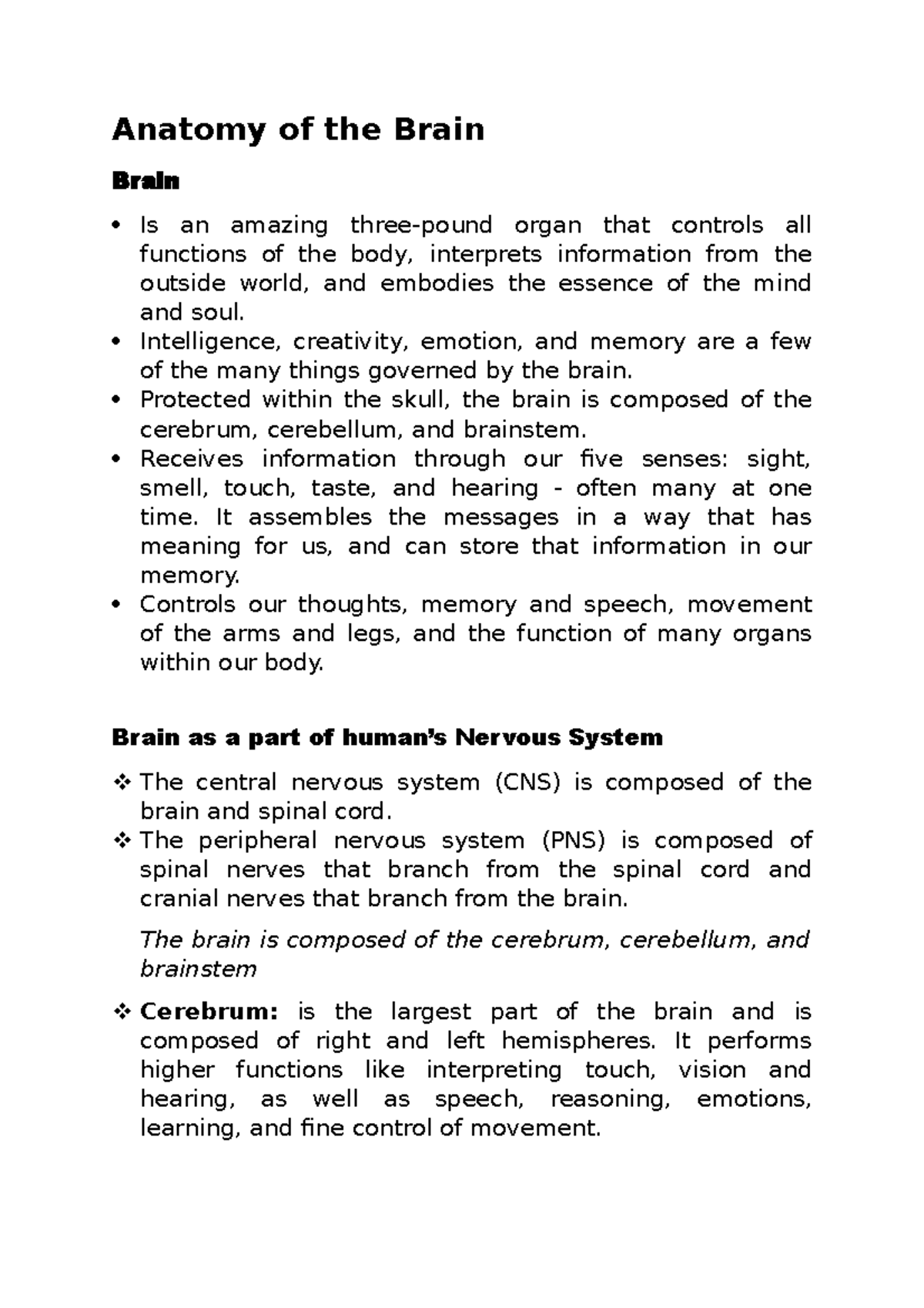 Brain GRP1 - Anatomy of the Brain Brain Is an amazing three-pound organ ...