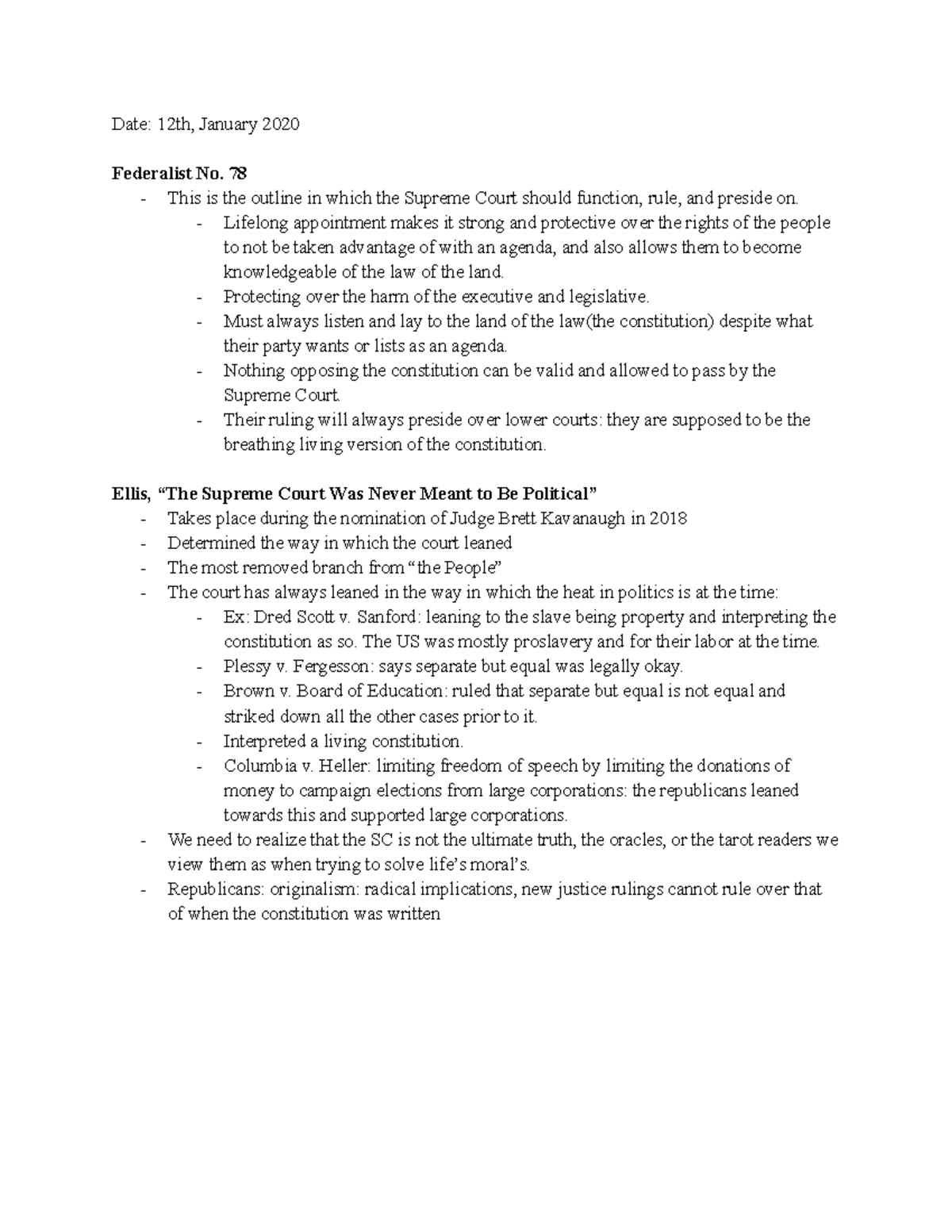 Supreme Court Notes 1 - taught by professor ulmschneider, first part of ...