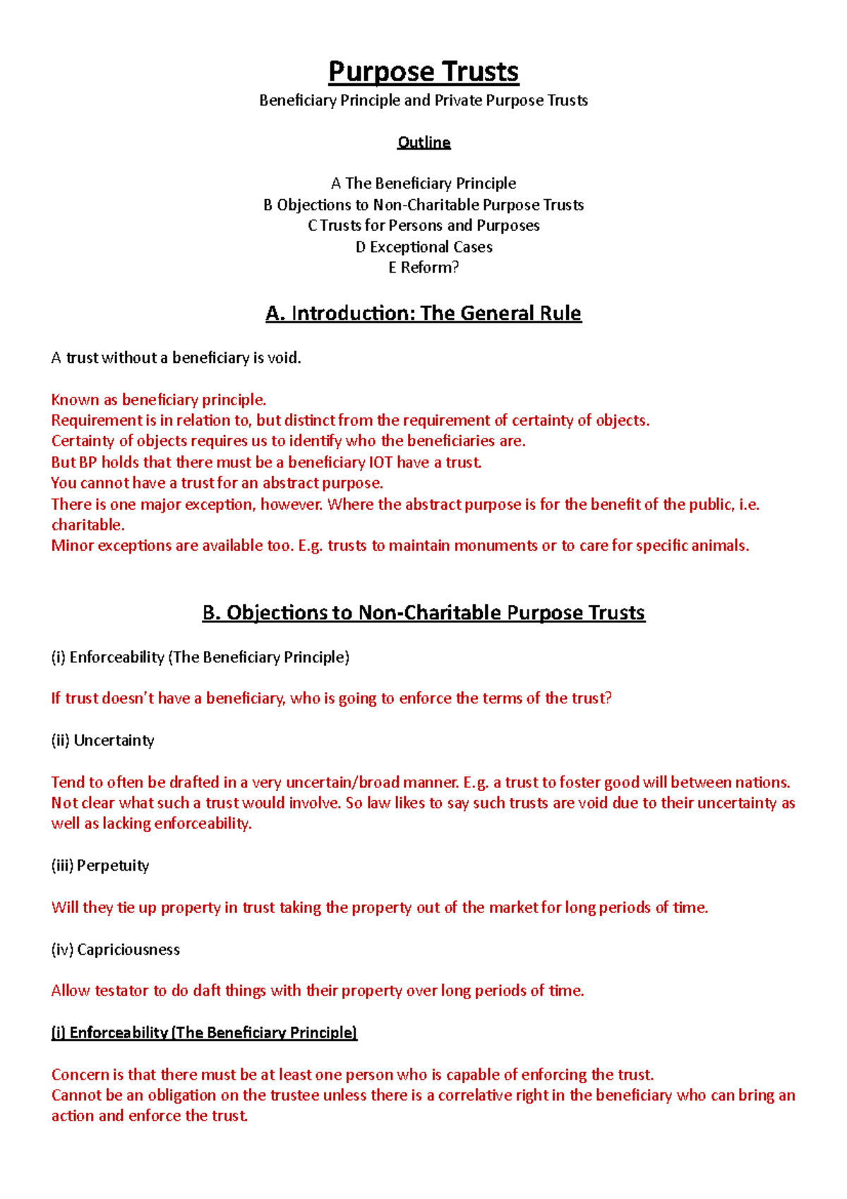 Purpose Trusts Notes - Purpose Trusts Beneficiary Principle and Private ...