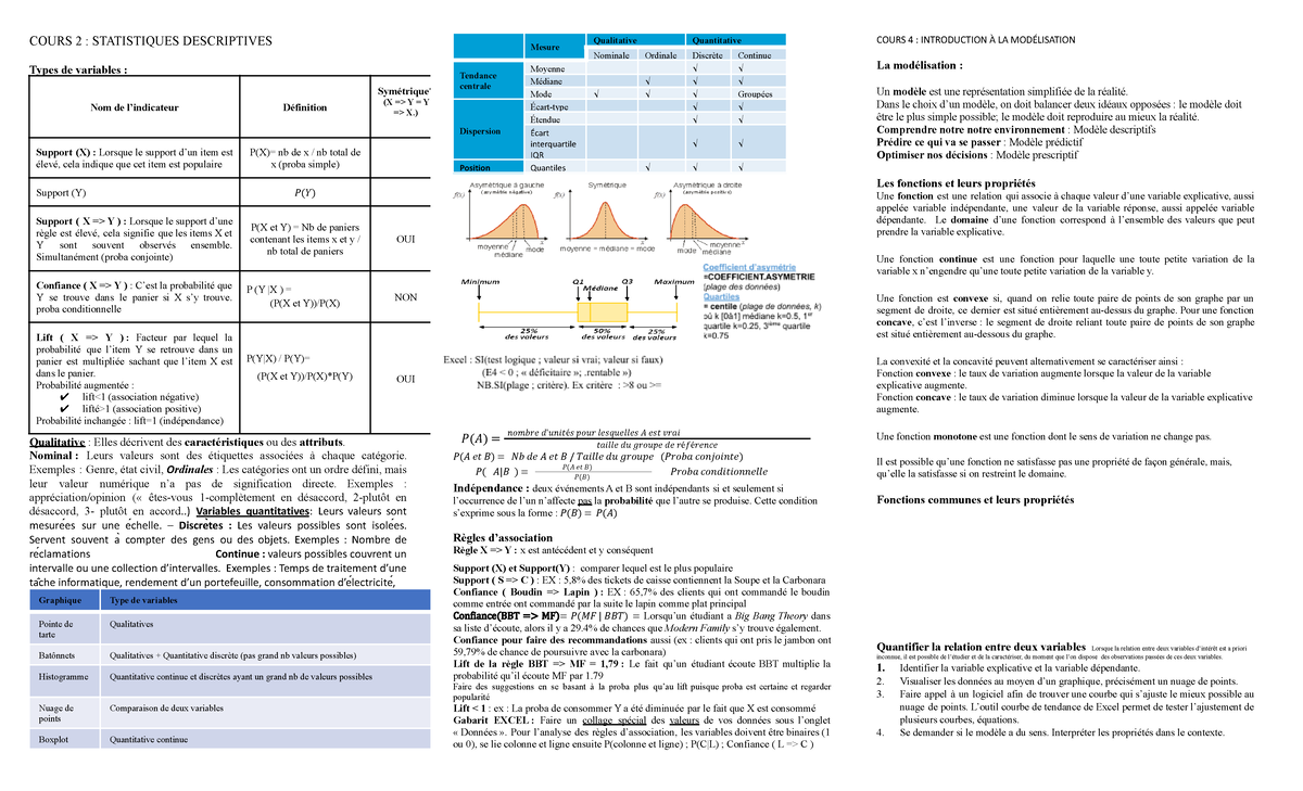 Feuille Notes Analytique - COURS 2 : STATISTIQUES DESCRIPTIVES Types de ...