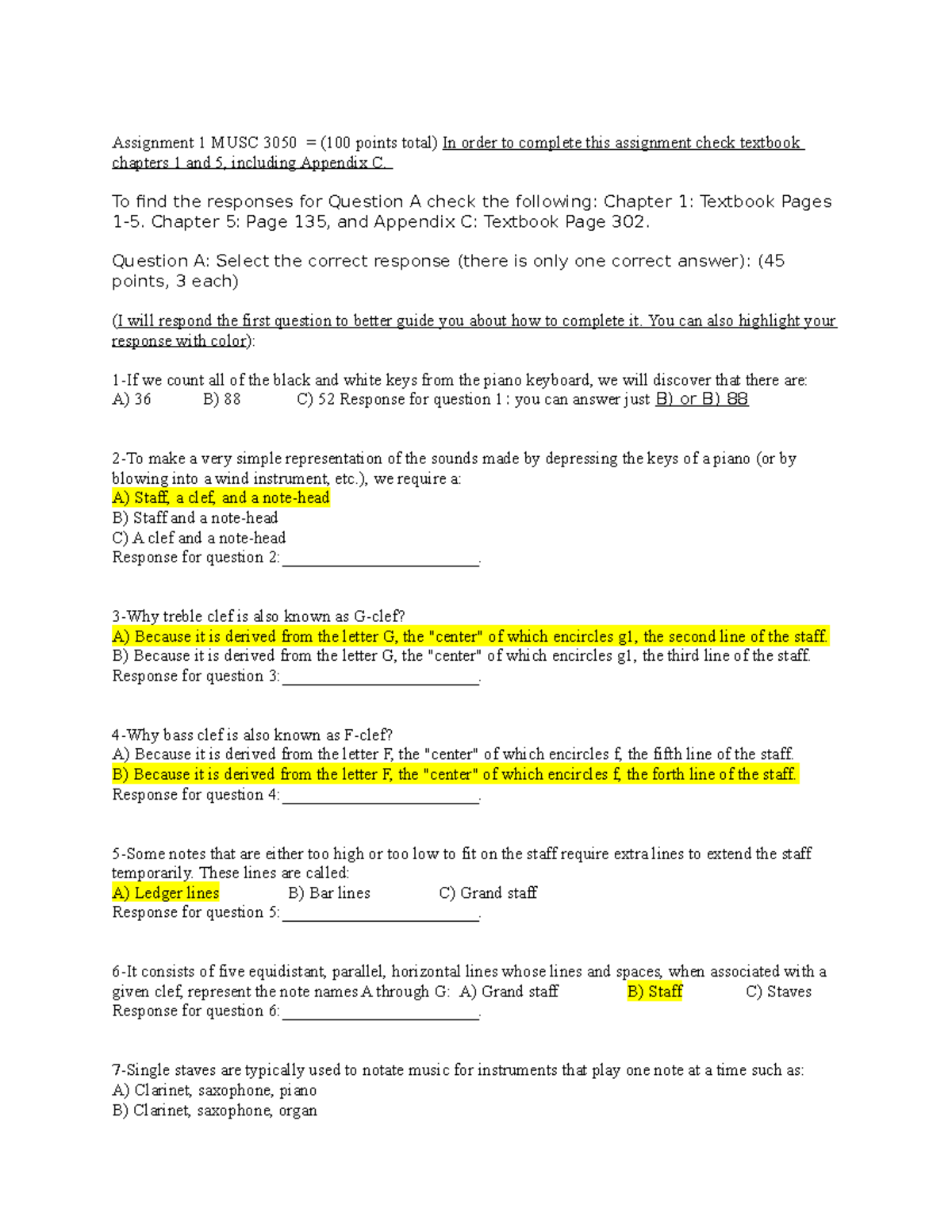 Assignment 1 MUSC 3050 chapter 1 to chapter 5 - MUSC 1100 - Georgia ...