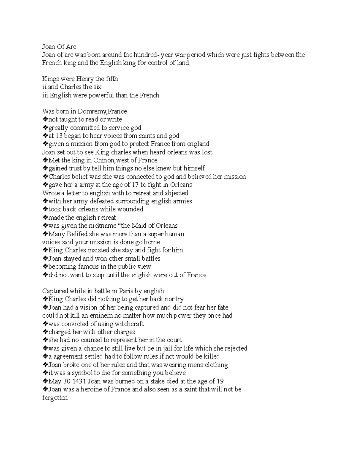 Joan Of Arc - Lecture notes 1 - Joan Of Arc Joan of arc was born around ...