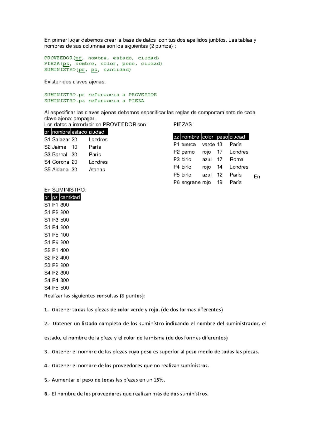Prueba Examen java - En primer lugar debemos crear la base de datos con ...