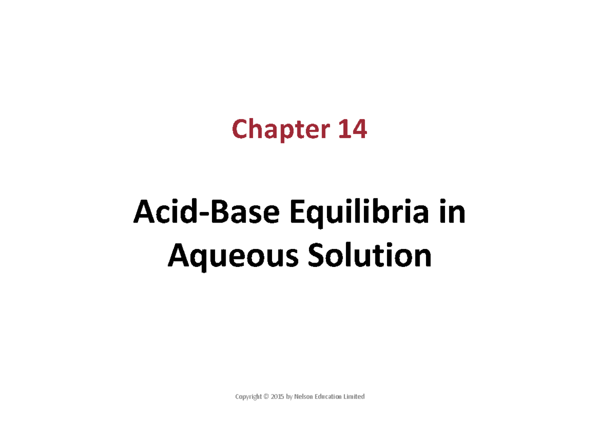 Week 7 - Week 7 revision - Chapter 14 Acid-Base Equilibria in Aqueous ...
