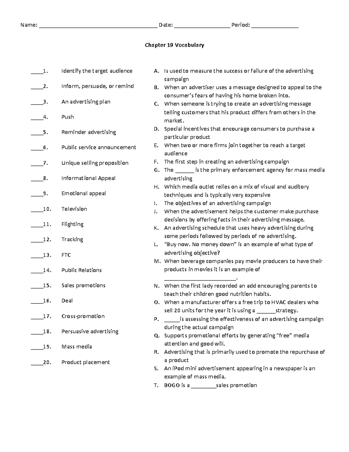 Chapter 19 Vocabulary - Name ...