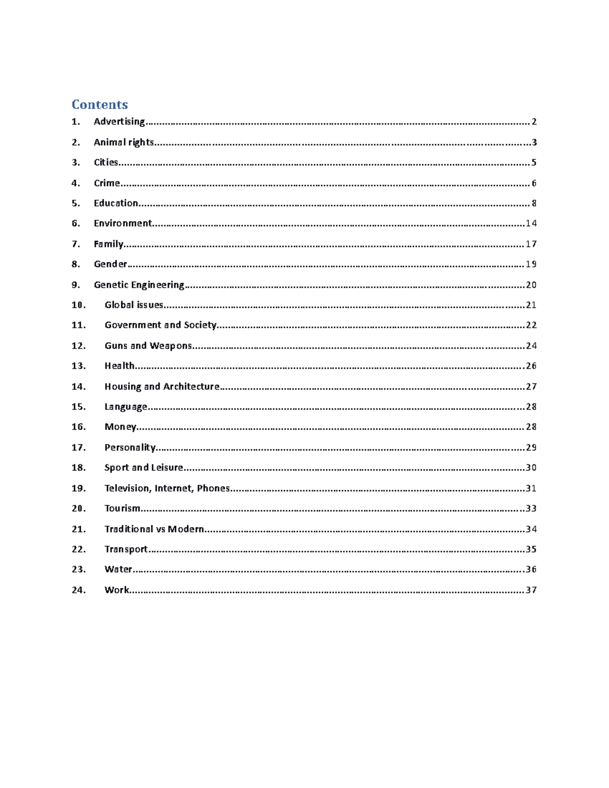 Simon's Ideas for Ielts topics - Contents - Studocu
