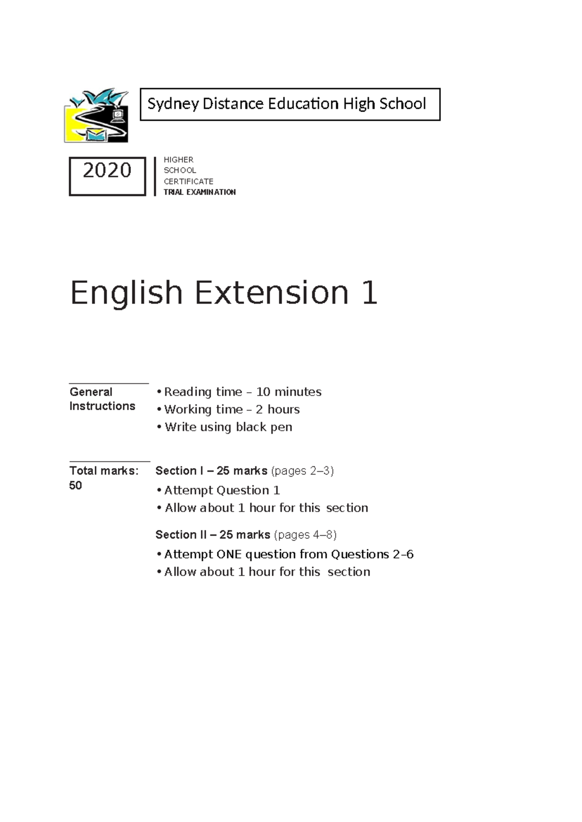 2020Extension 1-Exam - extension 1 english advanced past trial paper ...