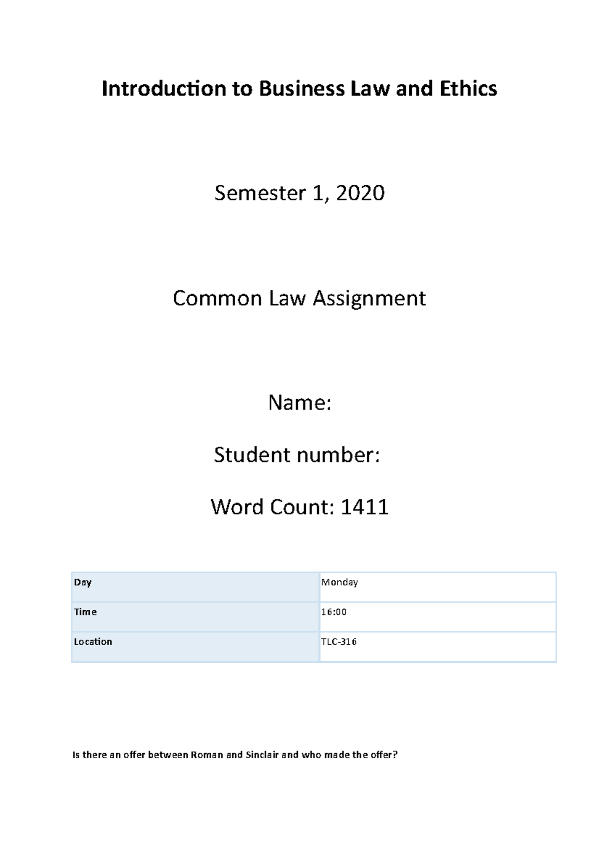 Common Law Assignment - 2 - Introduction to Business Law and Ethics ...