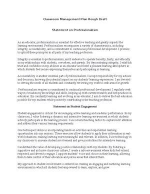 ELM 250 Classroom and Behavior Management Framework - Classroom and ...