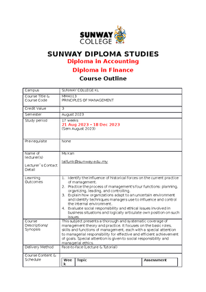 Tutorial Chapter 1 - Principles of Management - Tutorial Chapter 1 I. Define management ...