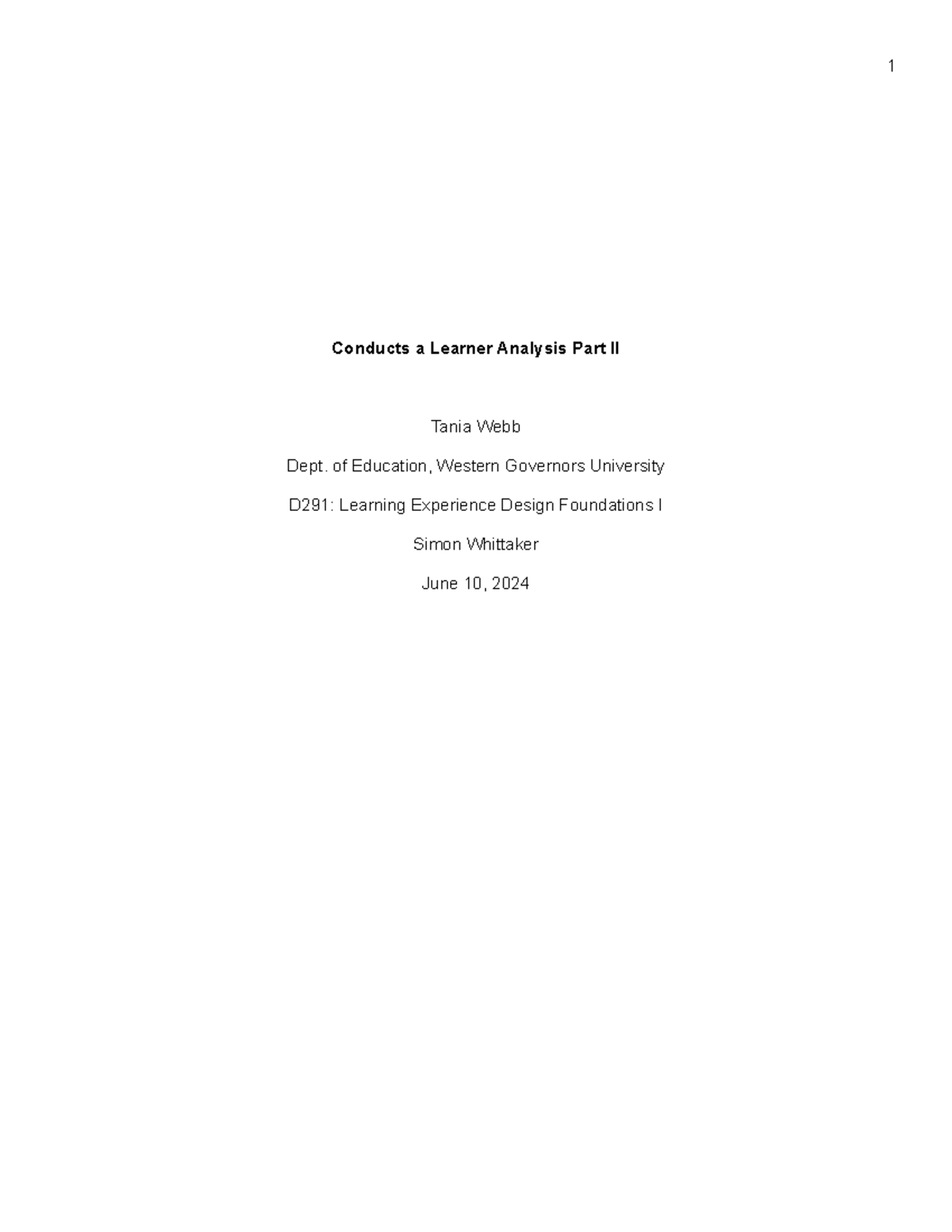 D291 Task 1 Part 2-SMF3 Conducting a Learner Analysis Pass June 2024 ...