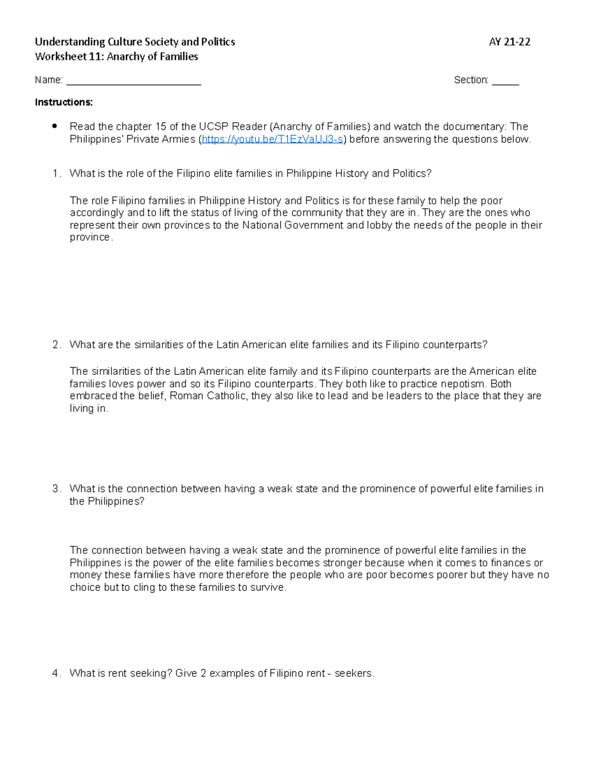 UCSP 21 22 Worksheet 11 -Understanding Culture Society and Politics ...