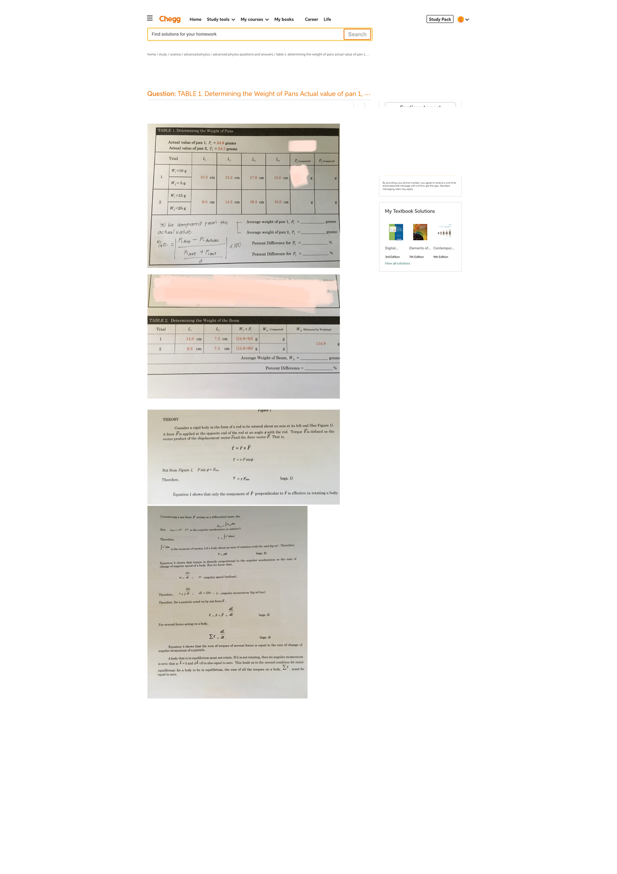 Table 1. Determining The Weight Of Pans Actual Val - Fundamentals of ...