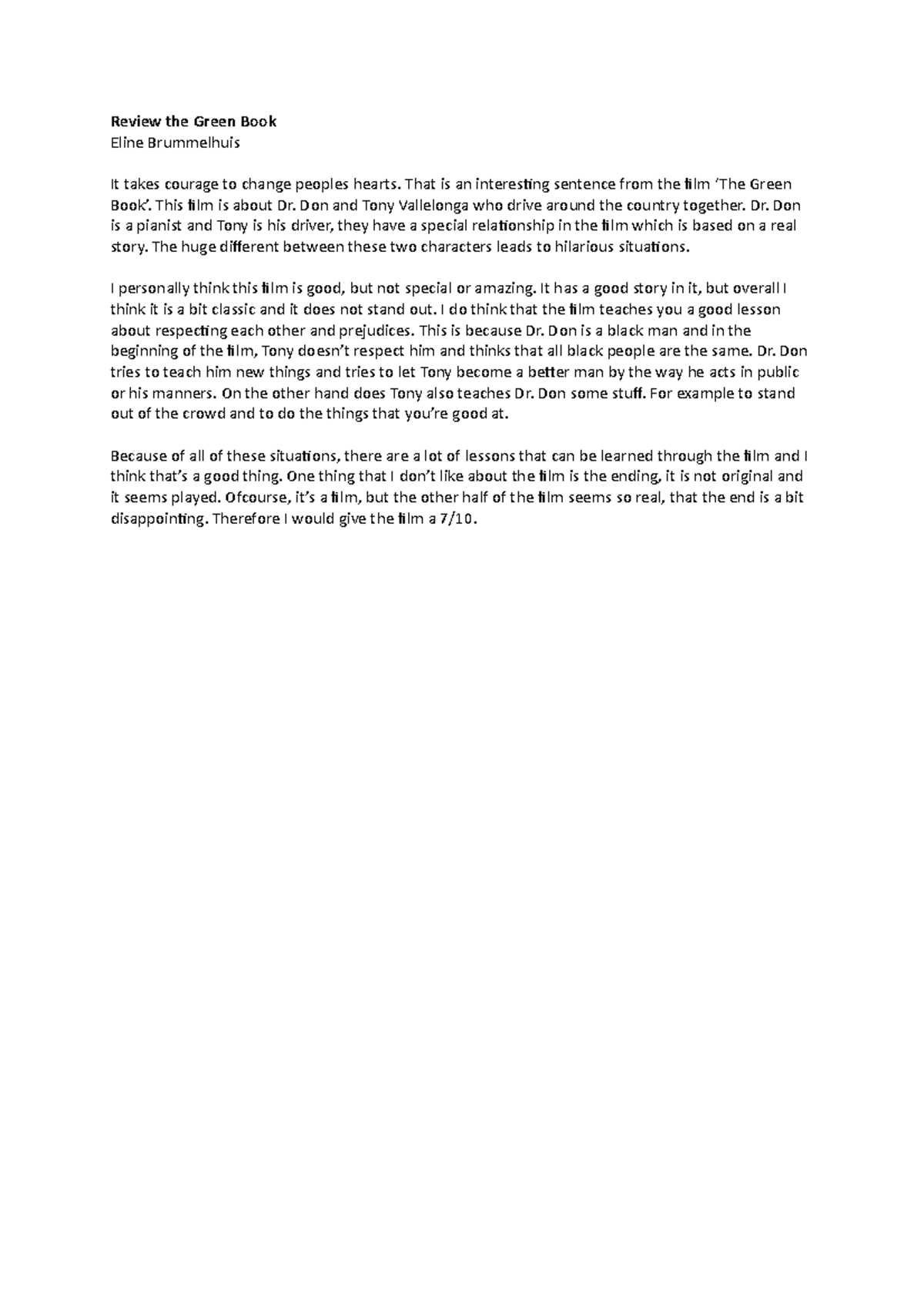 Review engels the green book - Vakdidactiek 1 Engels - RUG - Studeersnel