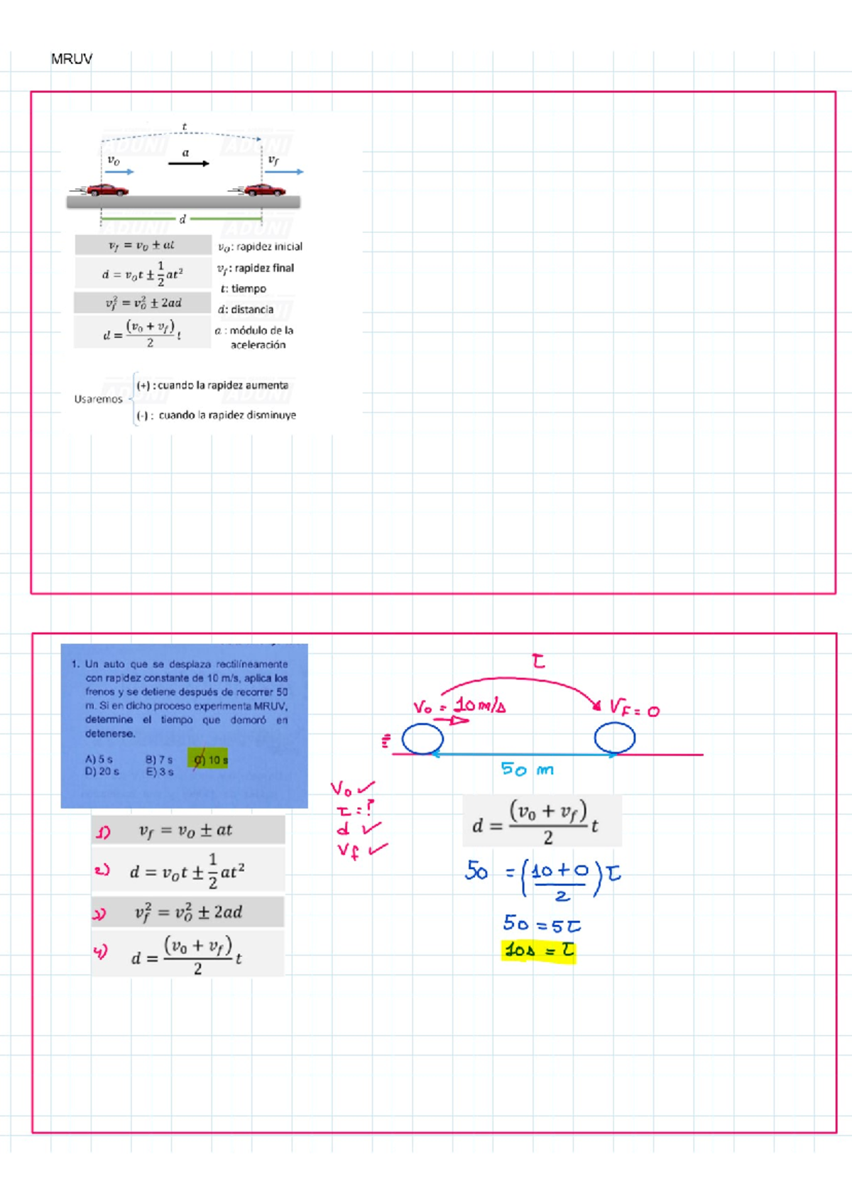 MRUV 26-05-24 - fisica - MRUV t a vo Vf d V0: rapidez inicial Vf ...