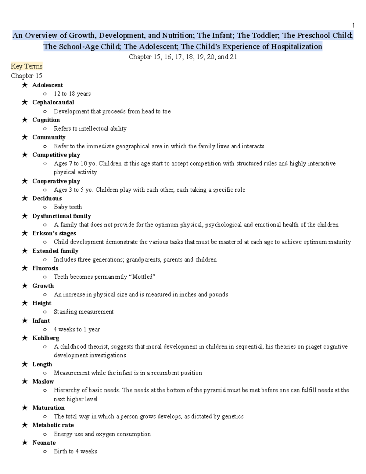 Peds-Exam-1 - review - An Overview of Growth, Development, and ...