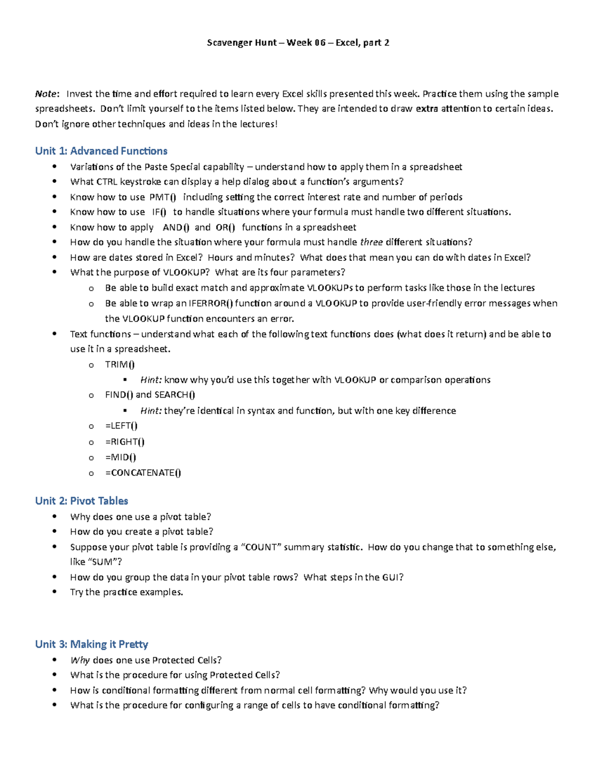 Scavenger Hunt 06-Excel Part 2 - Scavenger Hunt – Week 06 – Excel, part ...