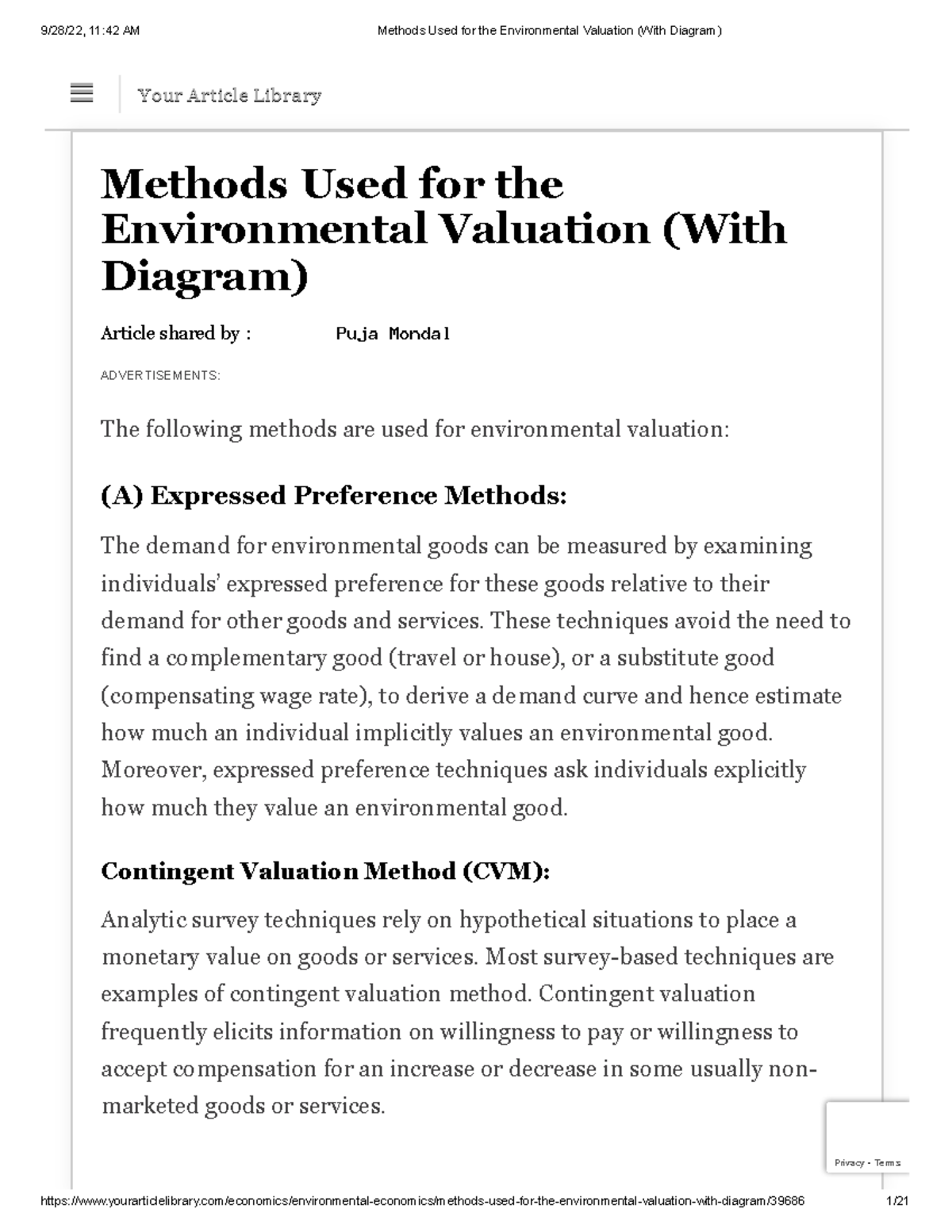 Methods Used for the Environmental Valuation (With Diagram) - Your ...