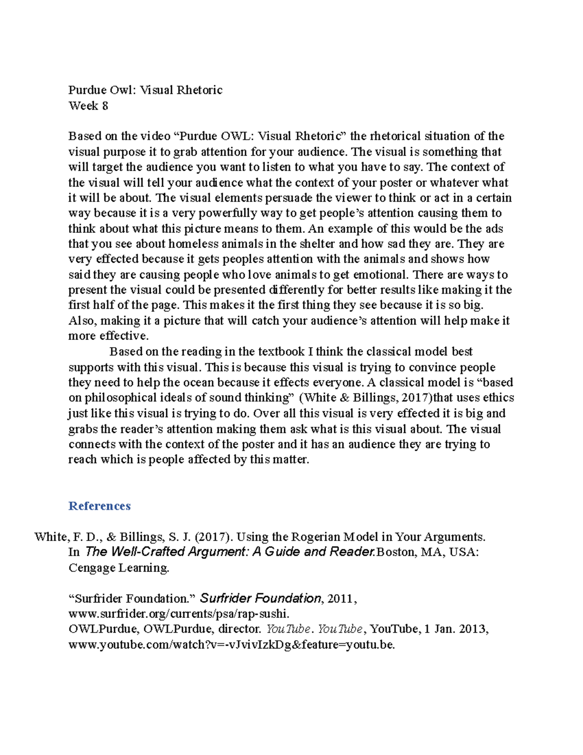 ENGL 101 DB 2 - Classwork - Purdue Owl: Visual Rhetoric Week 8 Based on ...