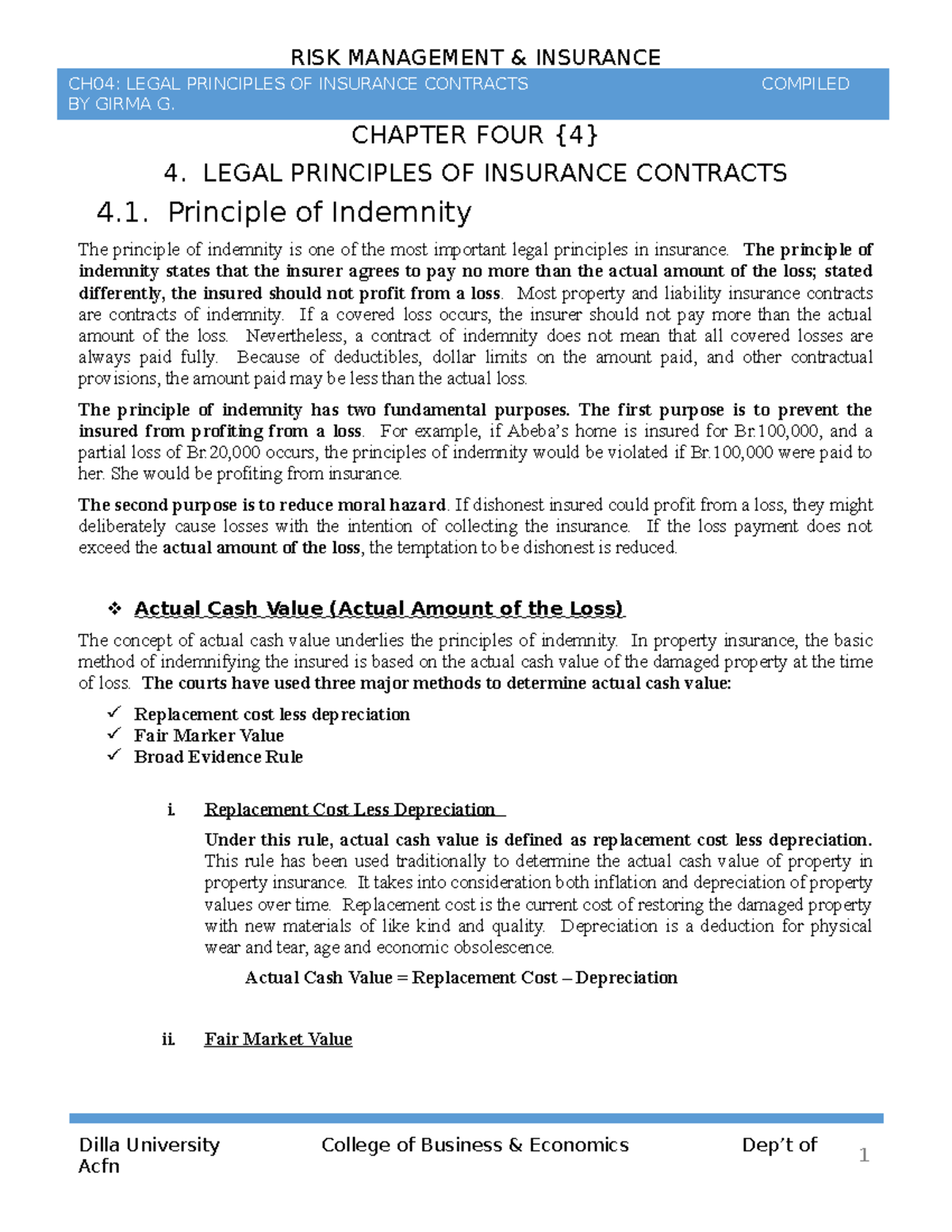 RMI CH4 - Risk Management & Insurance - CH04: LEGAL PRINCIPLES OF ...