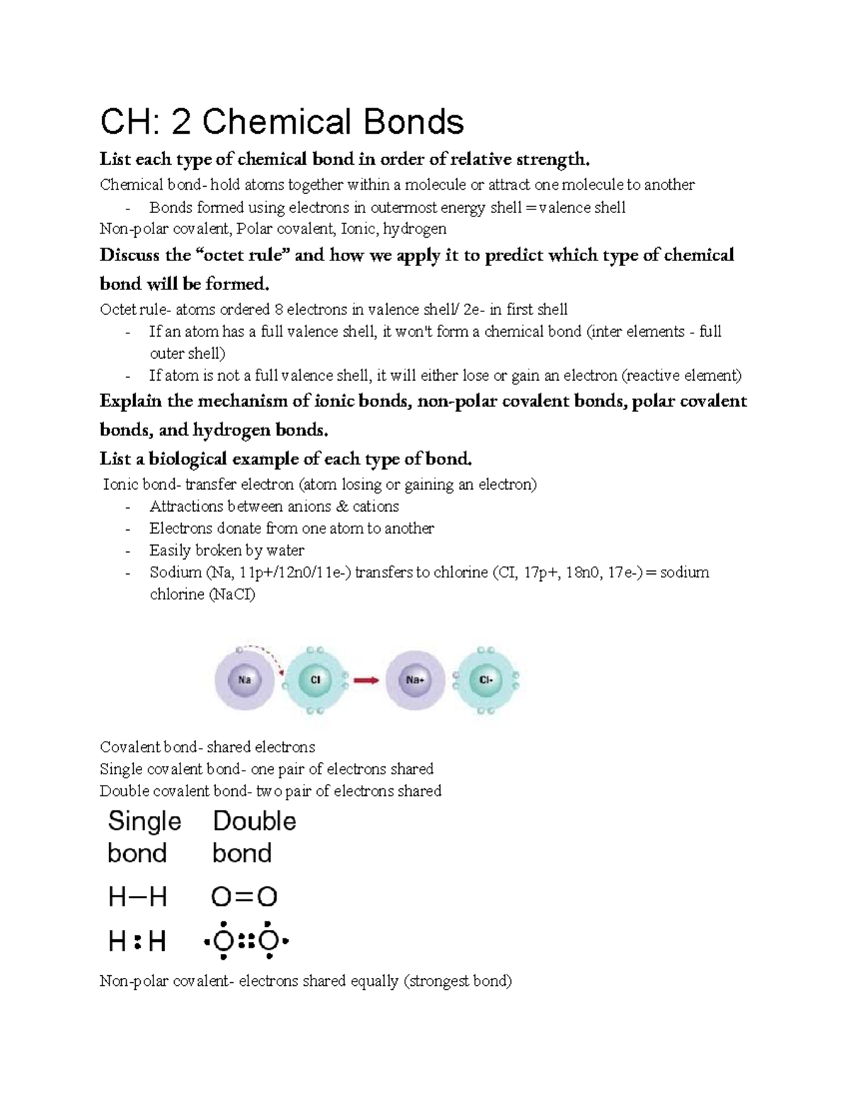 CH 2 Chemical Bonds - chemistry - CH: 2 Chemical Bonds List each type ...