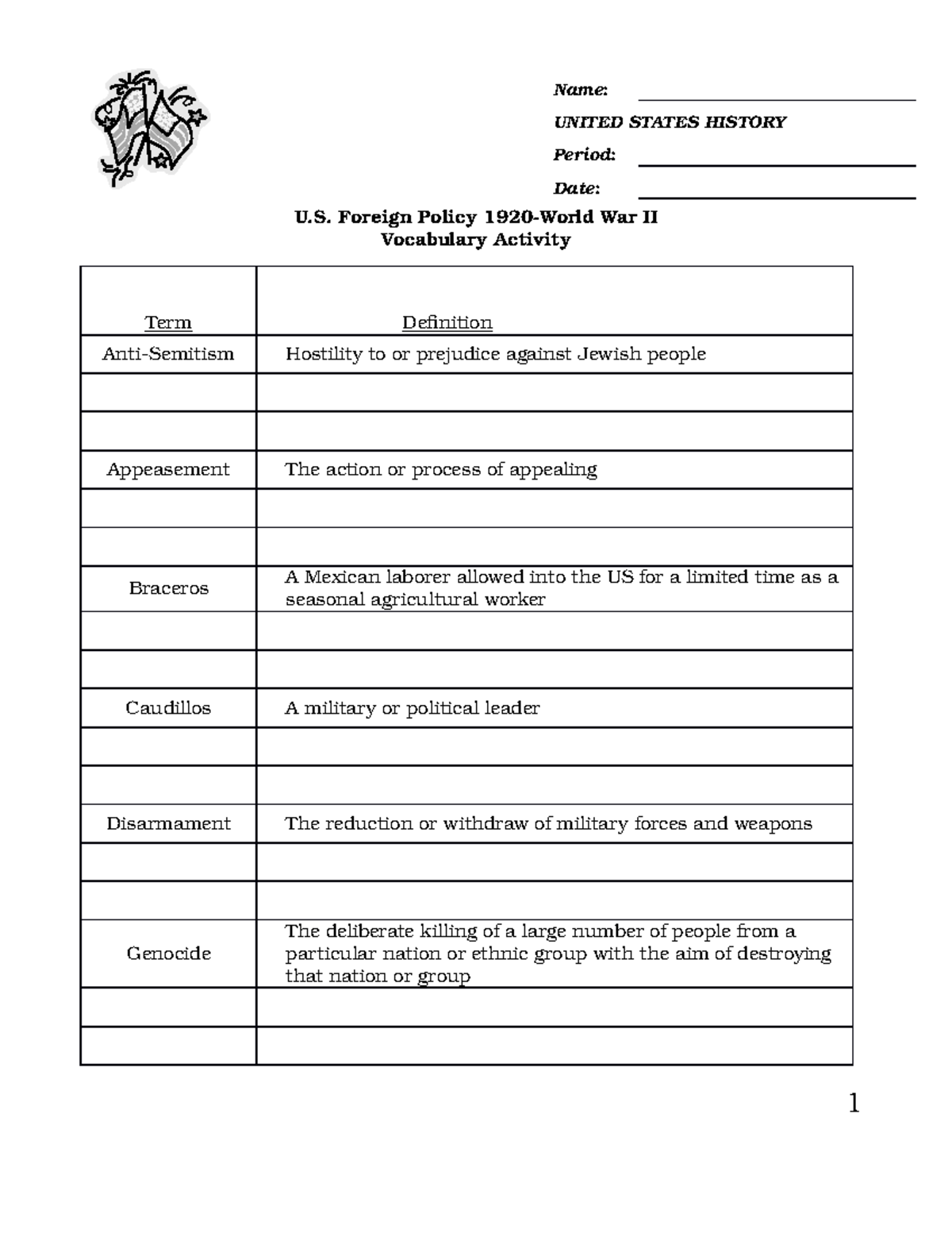5-8 UNIT 5 Review - this is a good document - Name : UNITED STATES ...