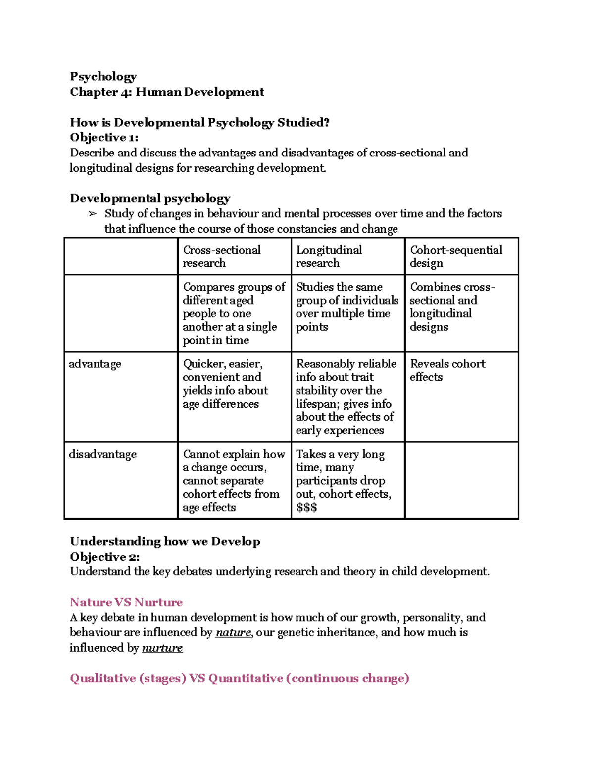 Psychology chapter 4 notes - Psychology Chapter 4: Human Development ...