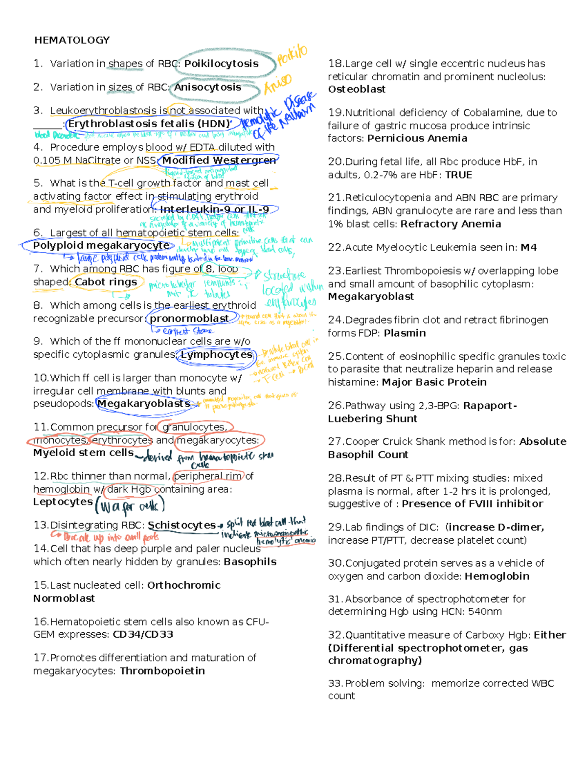 Hematology Review Notes - HEMATOLOGY 1. Variation in shapes of RBC ...