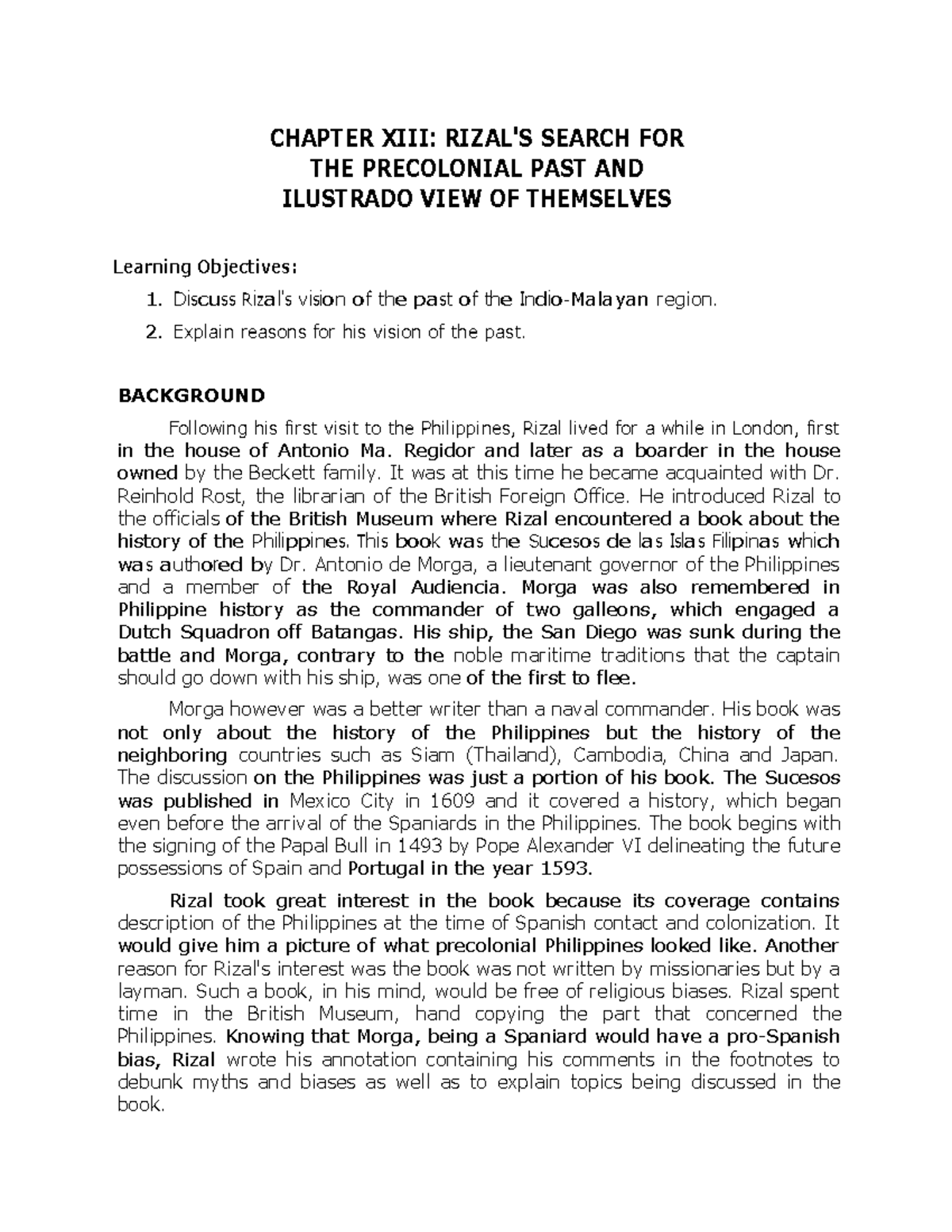 Life and Works of Rizal Chapter 13 - CHAPTER XIII: RIZAL'S SEARCH FOR ...