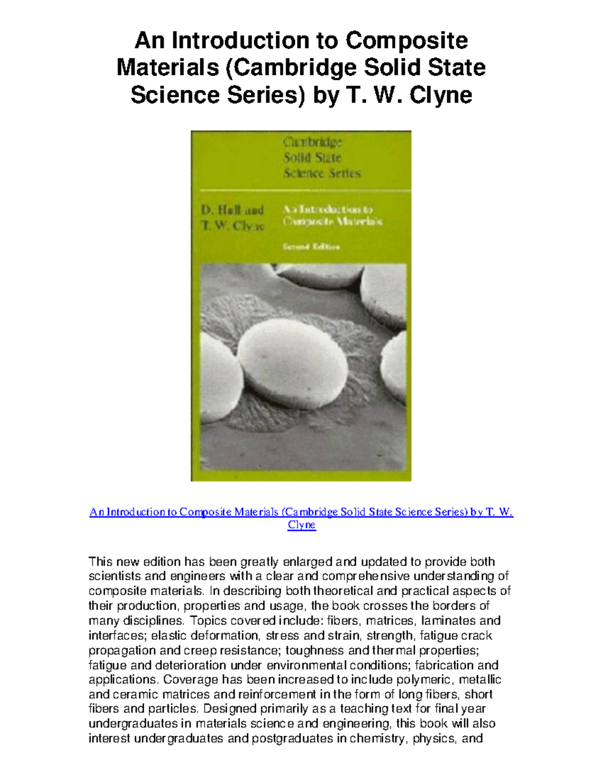 An Introduction to Composite Materials Cambridge Solid State Science ...