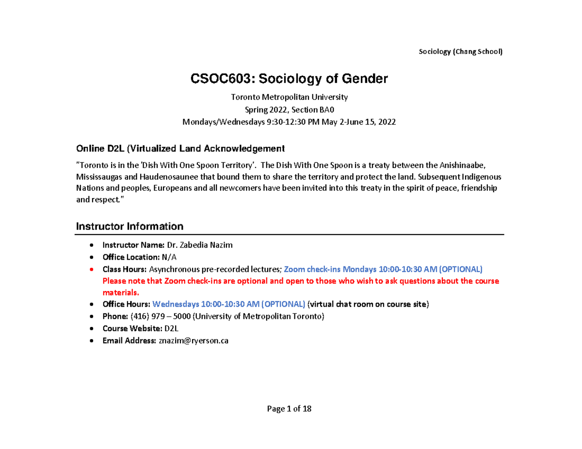 CSOC603 course outline - Sociology (Chang School) CSOC603: Sociology of ...