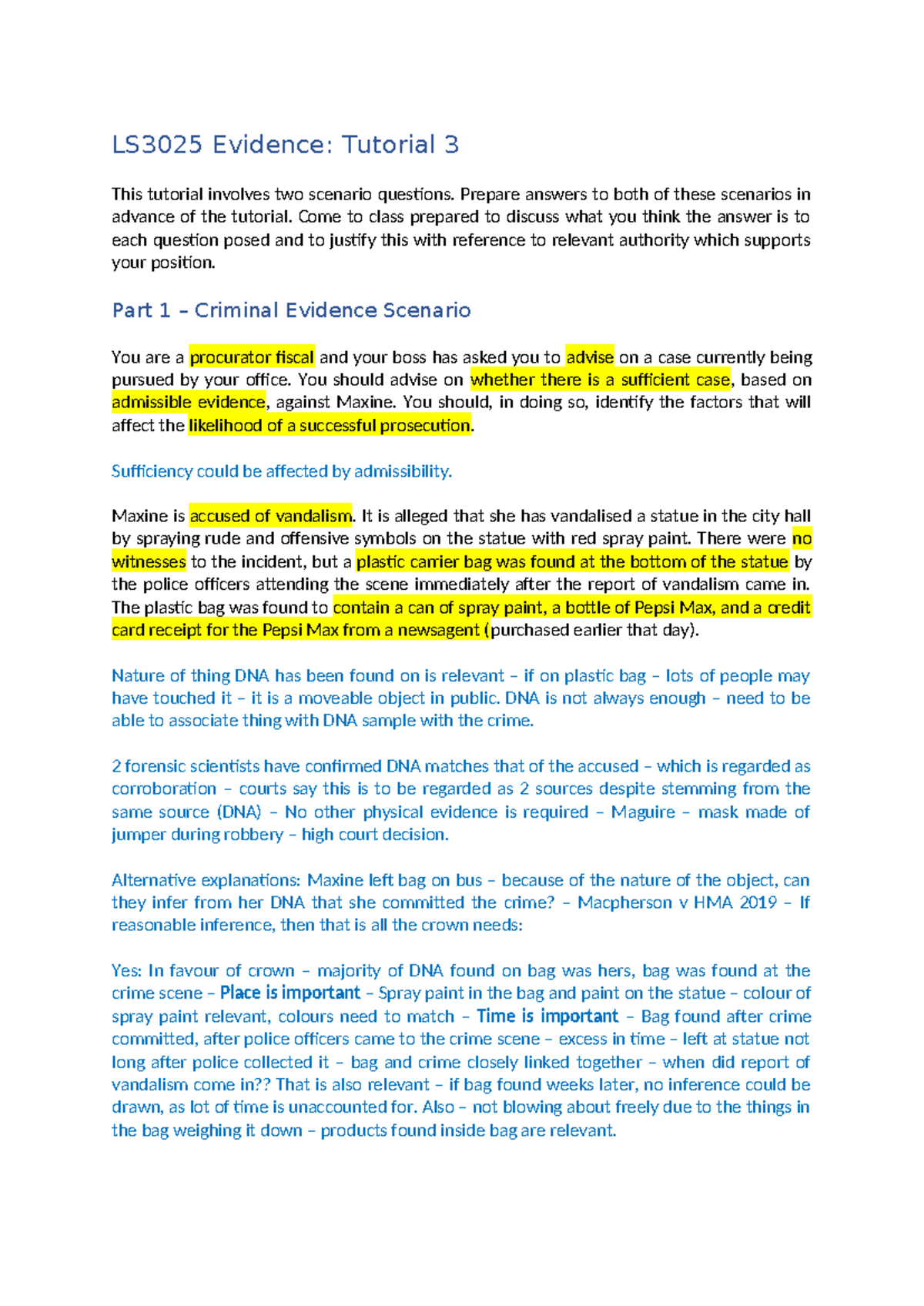 Sufficiency - LS3025 Evidence: Tutorial 3 This tutorial involves two ...