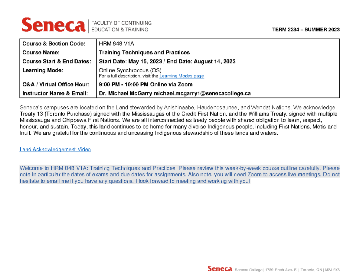 2234 HRM 848 V1A Course Addendum WBW M Mc Garry - TERM 2234 – SUMMER ...