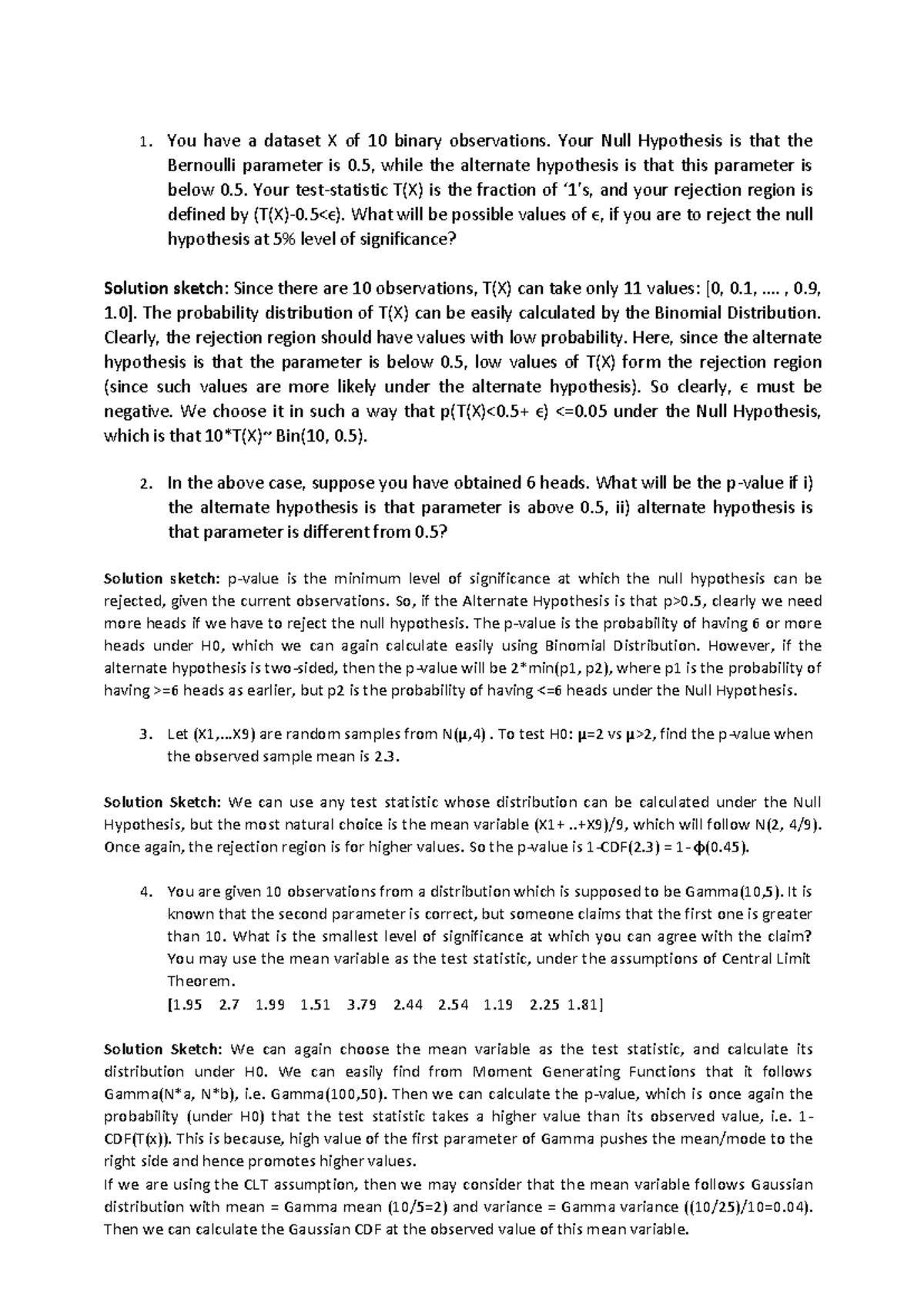 Practice Module 5 with solutionsketch - 1. You have a dataset X of 10 binary observations. Your ...