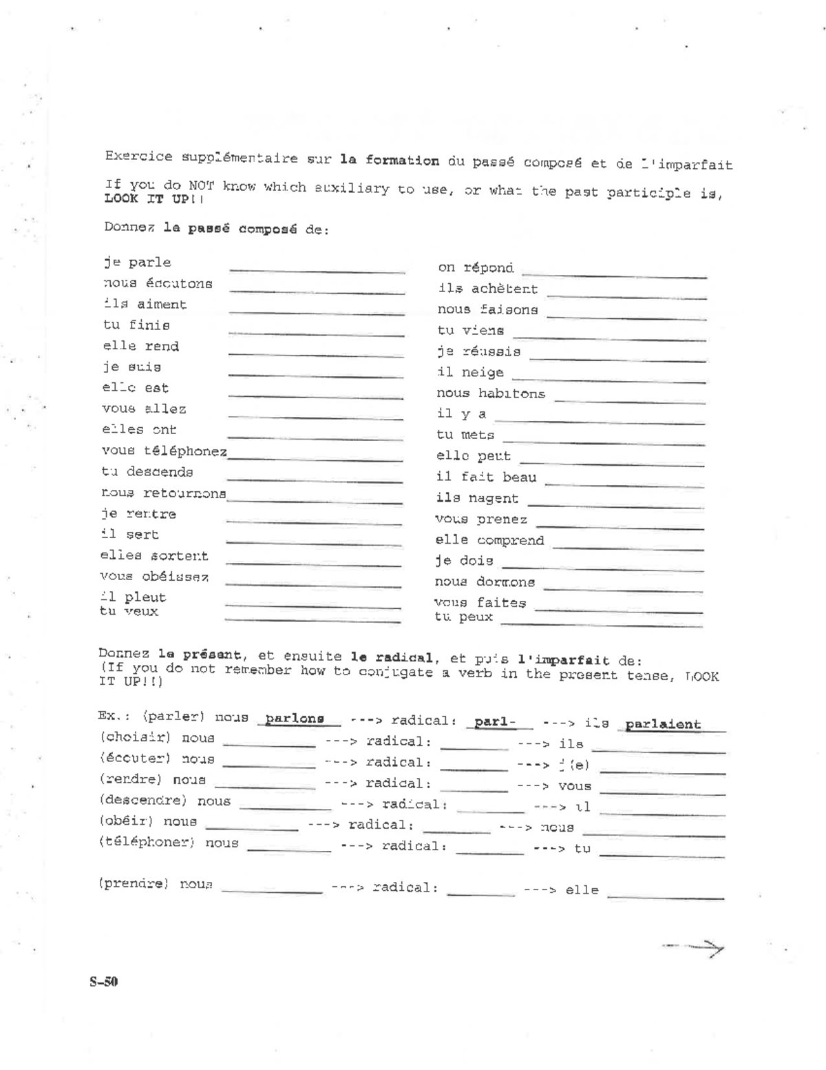 FR111 - #2 Exercice de conjugaison-le passé composé et l'imparfait - FR ...