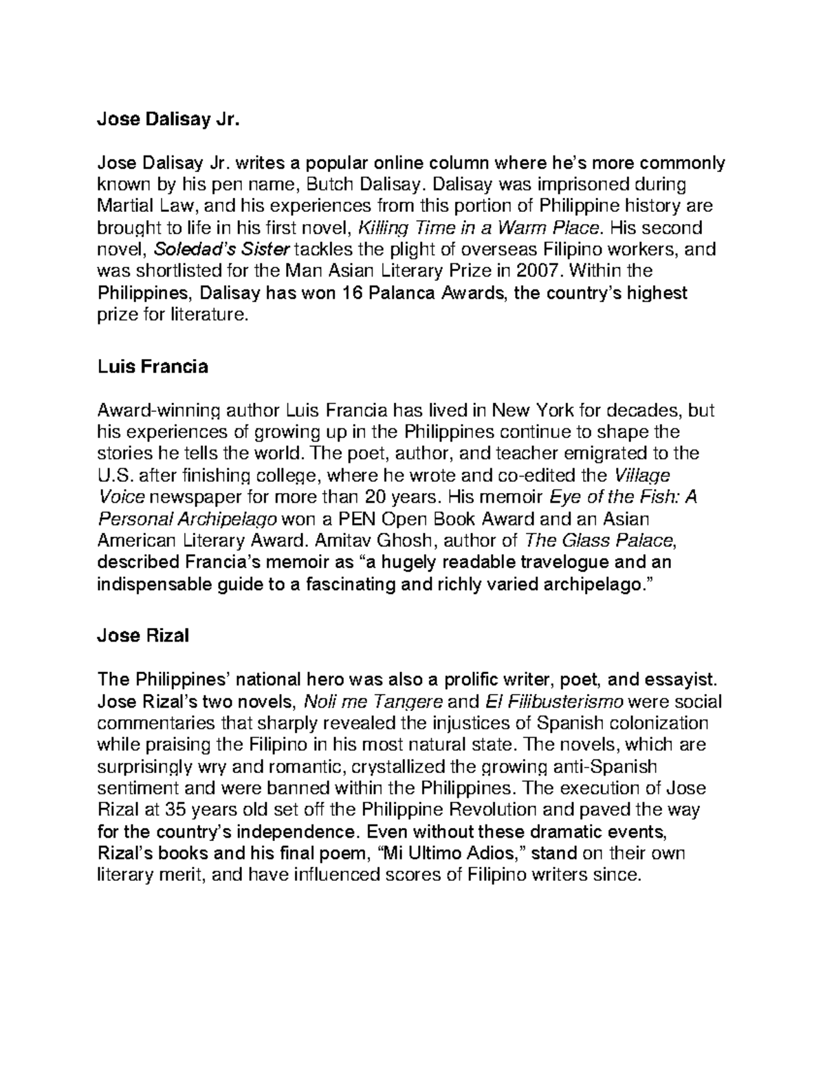 Jose Dalisay Jr - Jose Dalisay Jr. writes a popular online column where ...