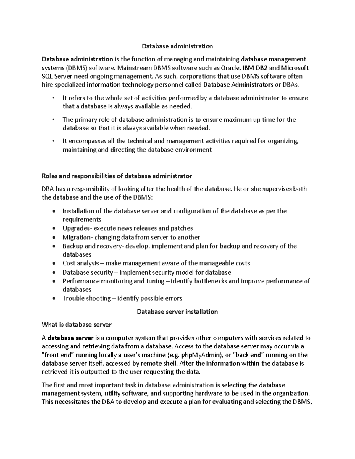 Topic one- Introduction - Database administration Database ...