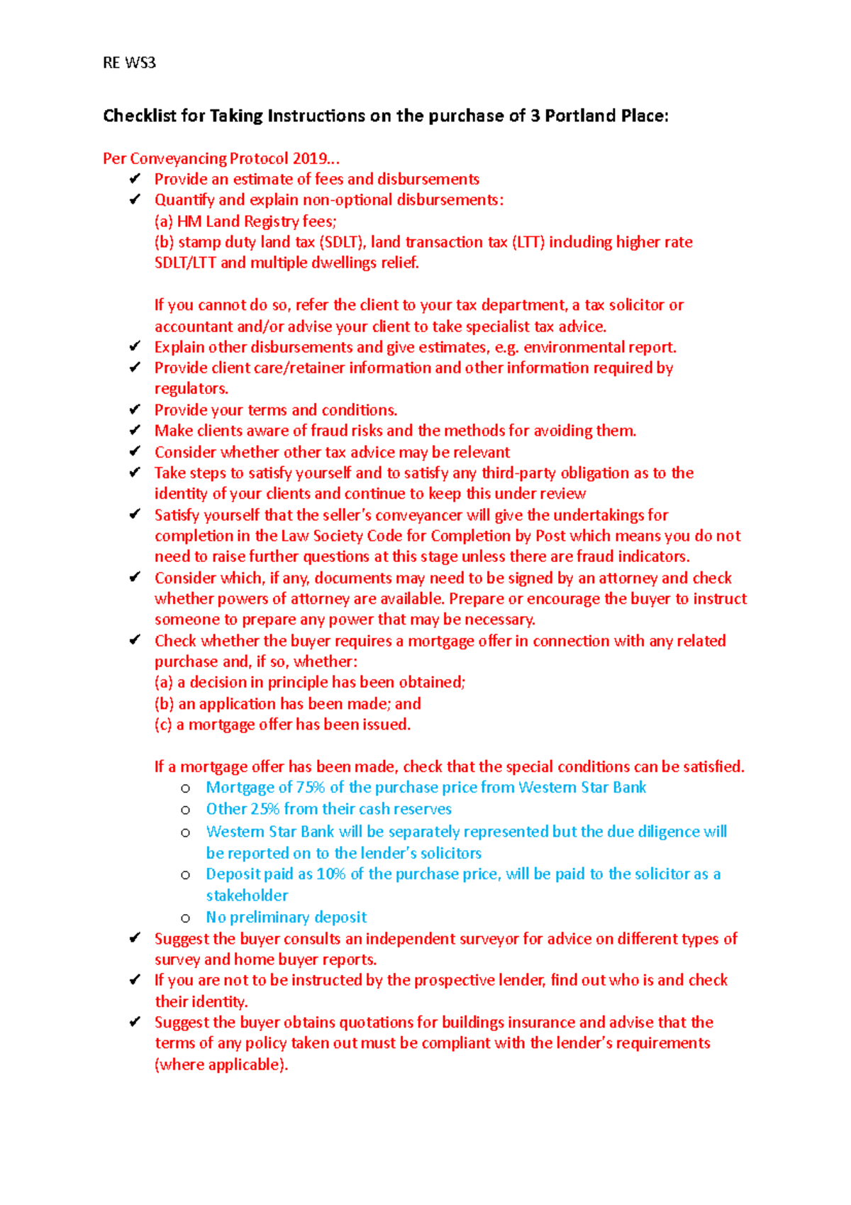 Checklist for Taking Instructions on the purchase of 3 Portland Place ...