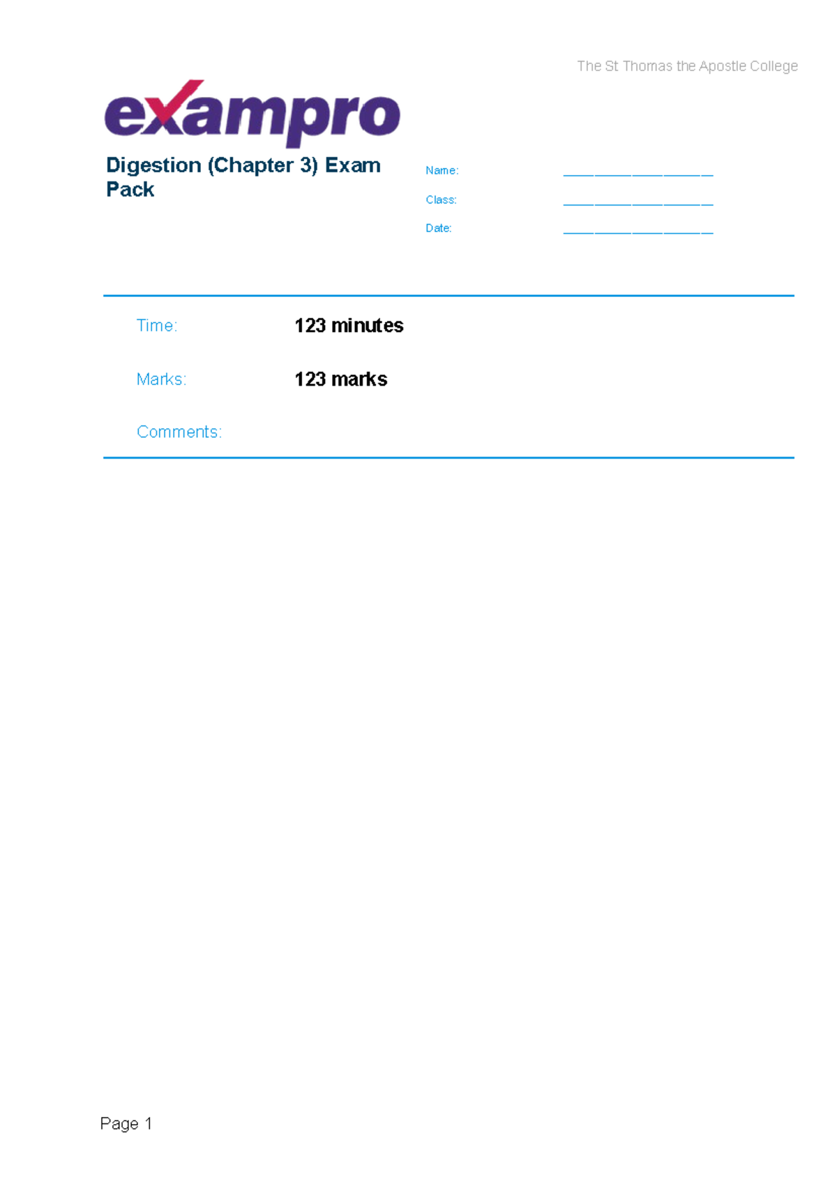 B3 Digestion Exam Qs Biology Digestion Chapter 3 Exam Pack Name
