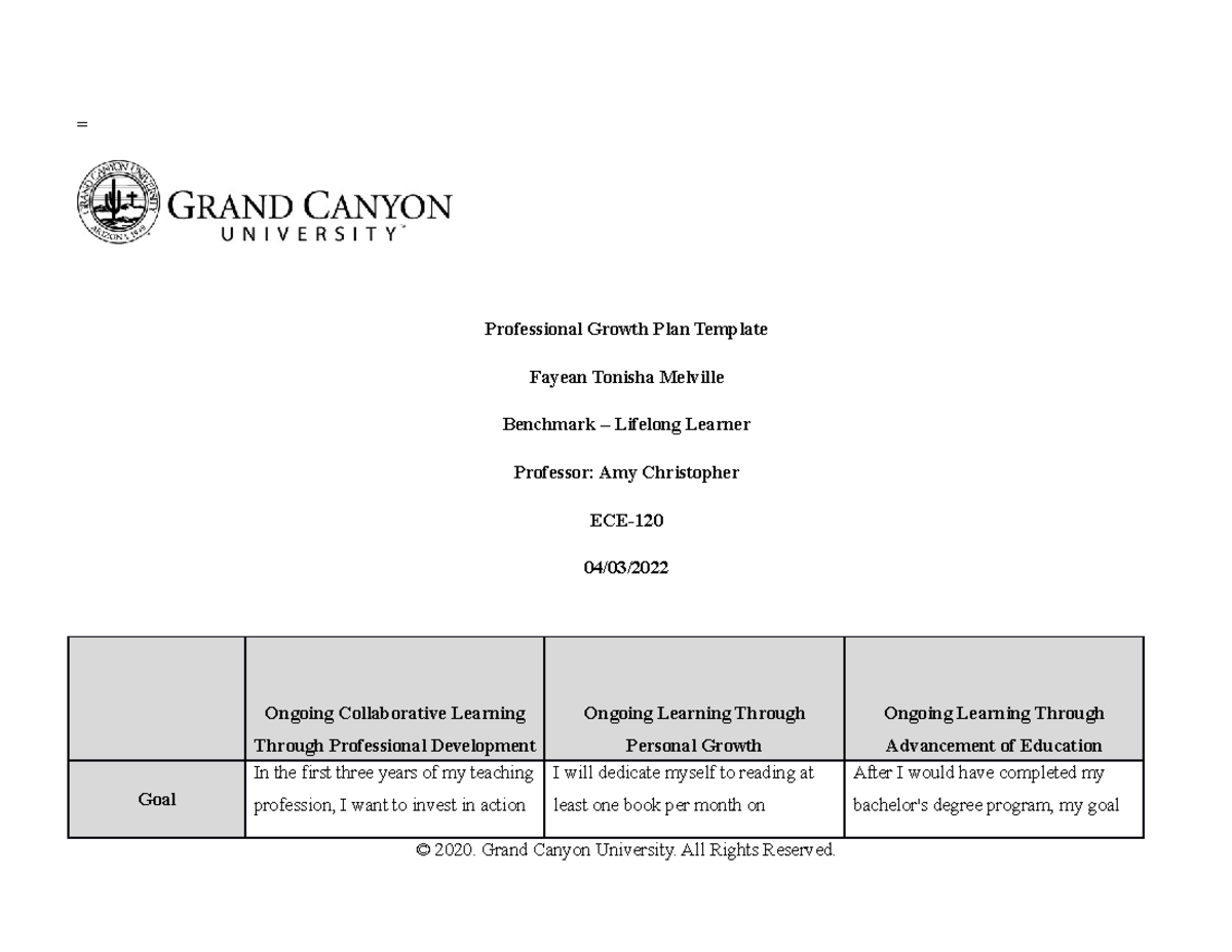 ECE-120-Benchmark- Lifelong Learner - Professional Growth Plan Template ...