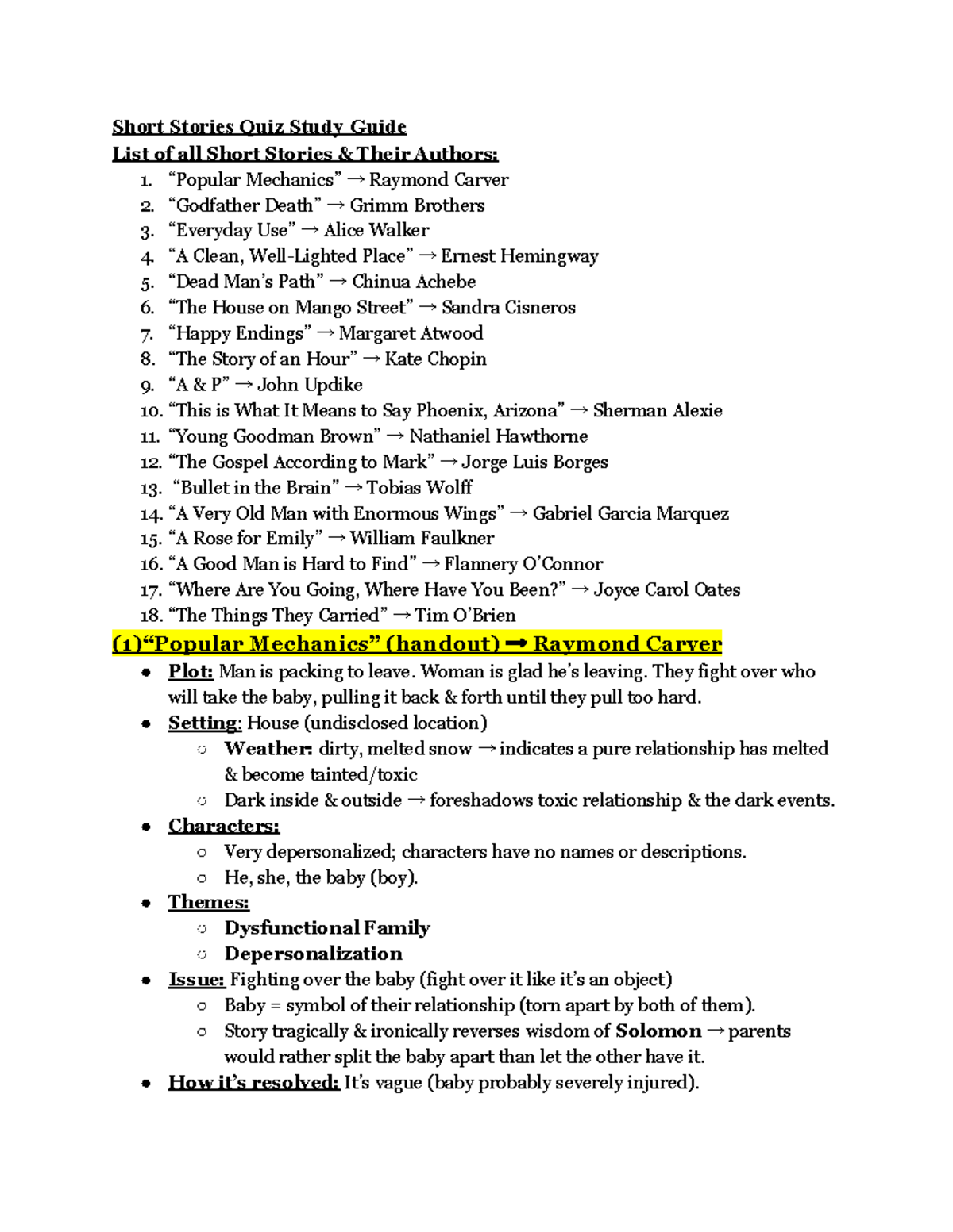 English Interpreting Literature Short Stories Study Guide - Short ...