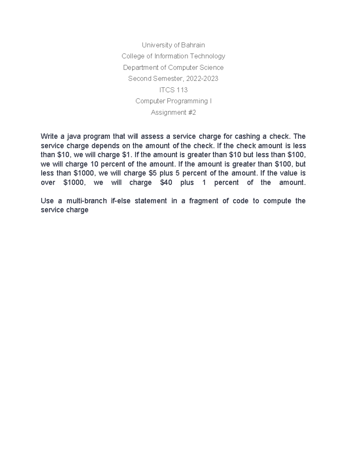 Assigment #2 - University of Bahrain College of Information Technology ...