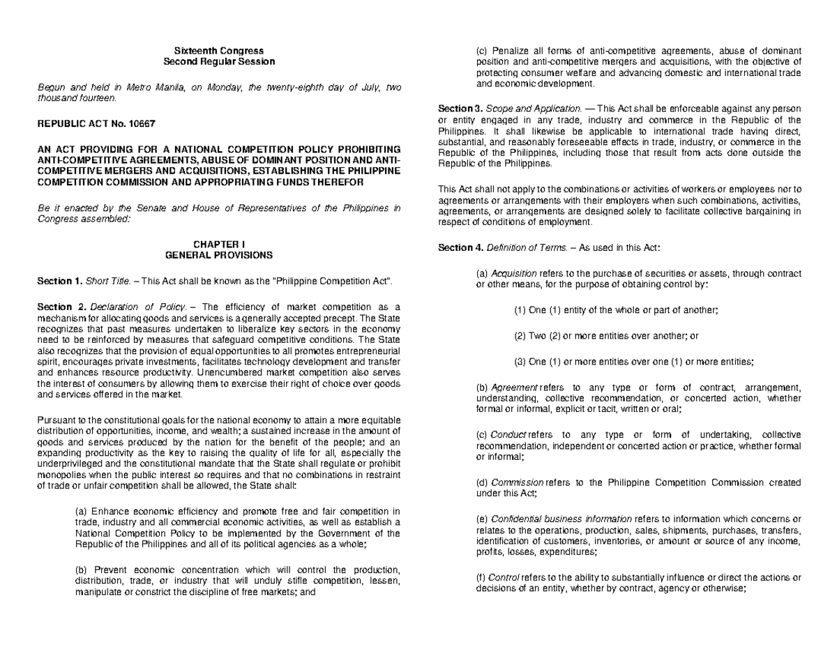 Philippine-Competition-Act - Sixteenth Congress Second Regular Session ...