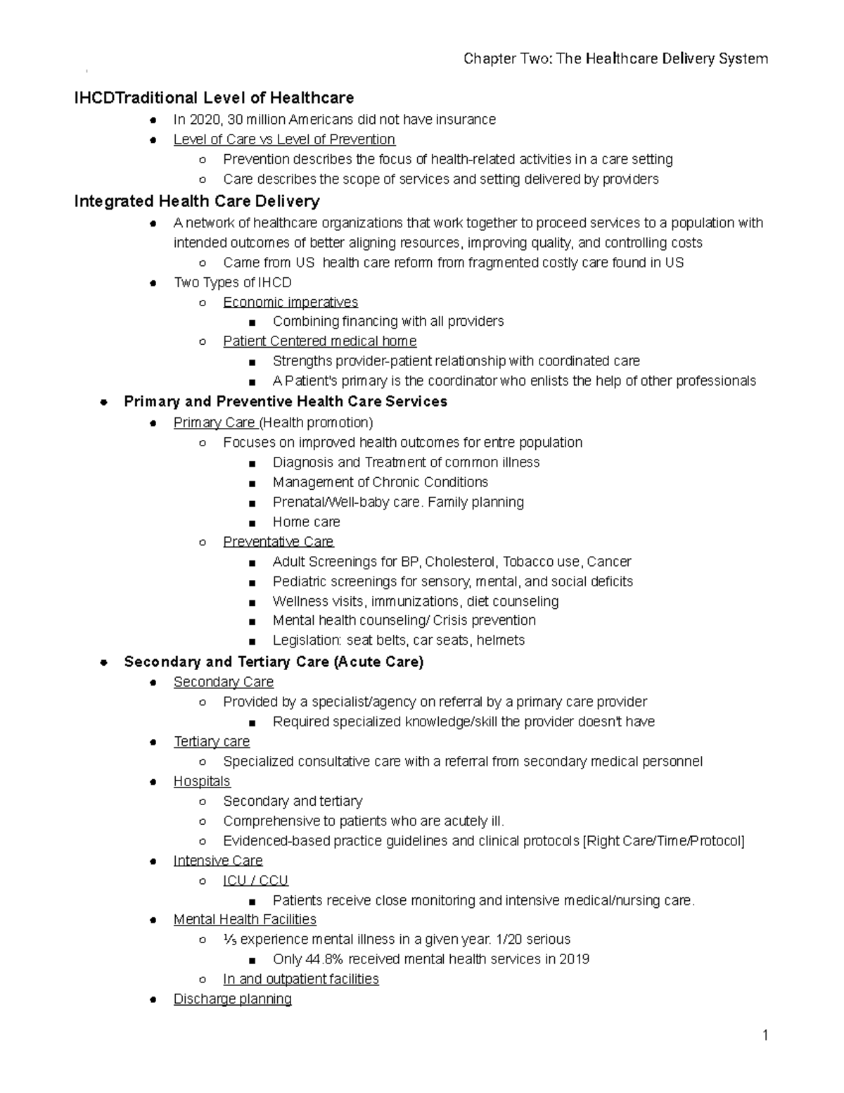Chapter 2 The Healthcare Delivery System - IHCDTraditional Level of ...