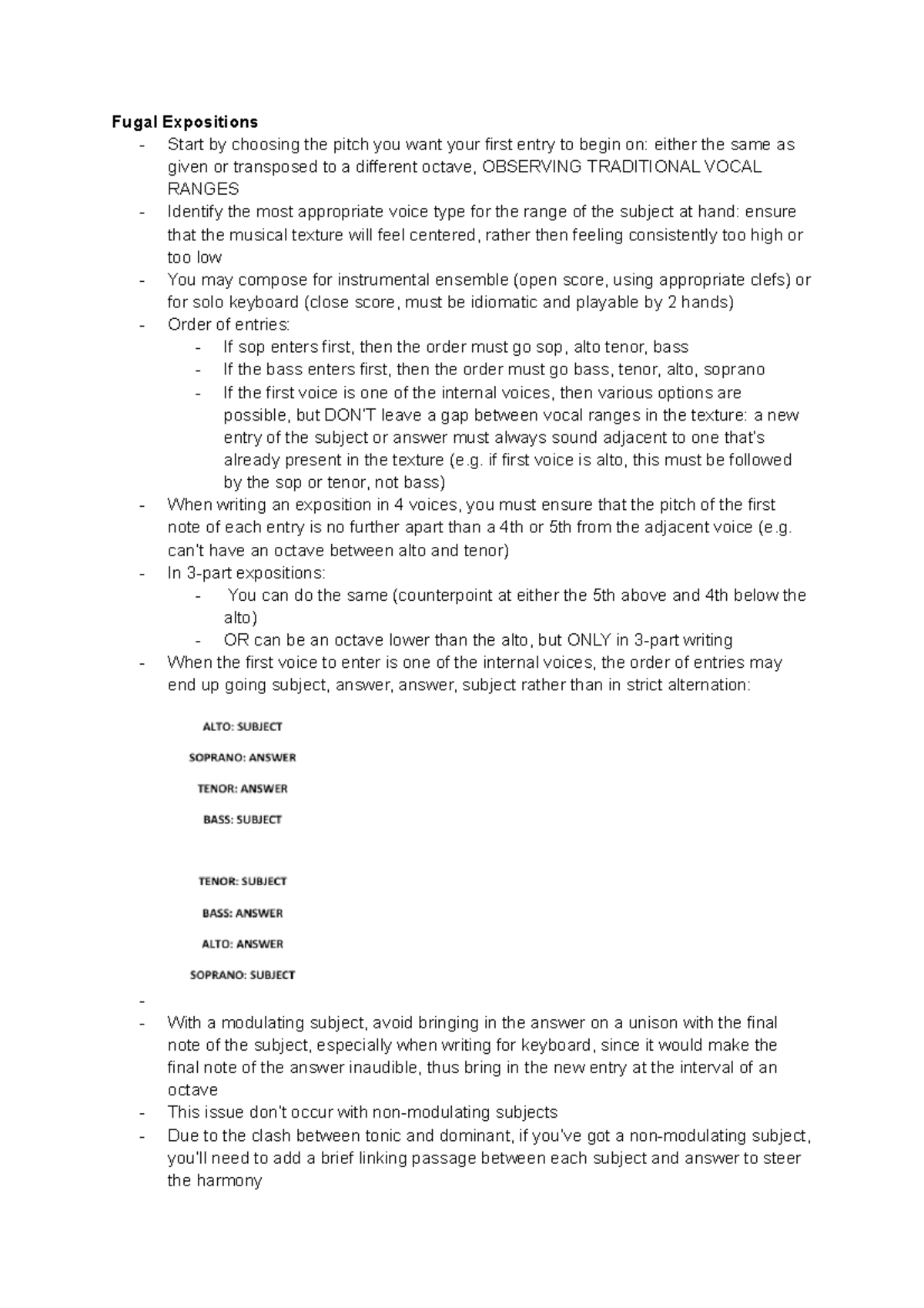 Counterpoint Lecture 6 - Notes - Fugal Expositions - Fugal Expositions ...
