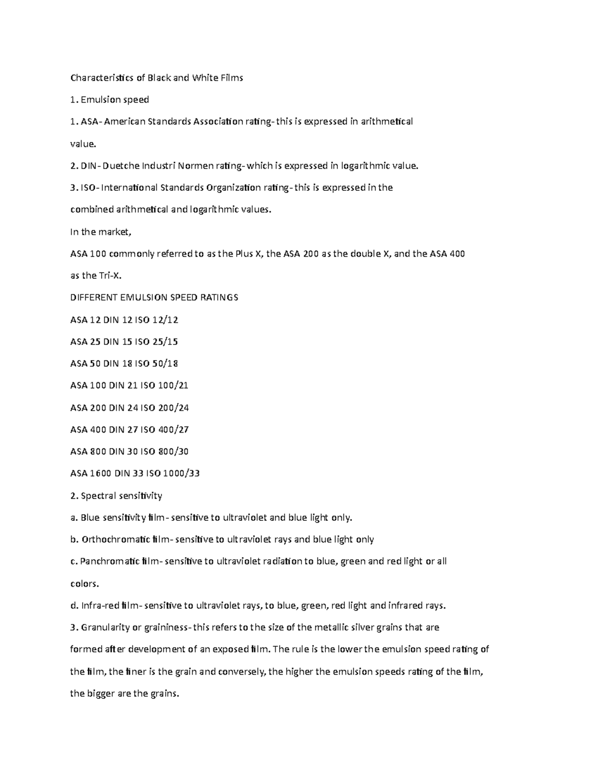 Forensic Photography Notes 8 - Characteristics of Black and White Films ...