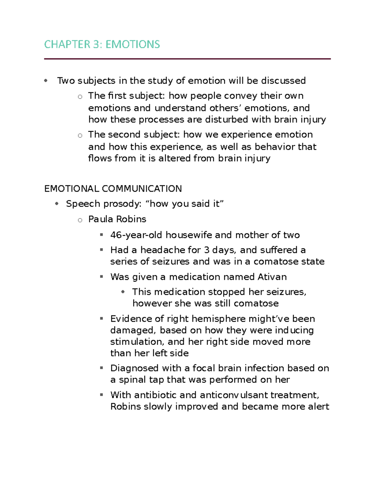 Chapter 3: Emotions - CHAPTER 3: EMOTIONS Two subjects in the study of ...